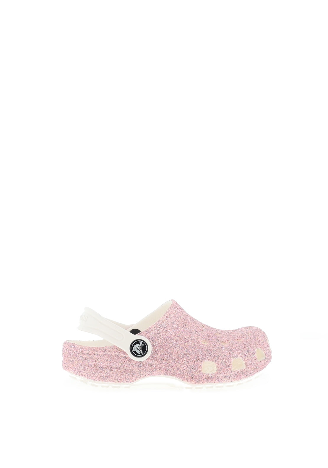 Crocs Kids Classic Glitter Clog, White and Pink - McElhinneys