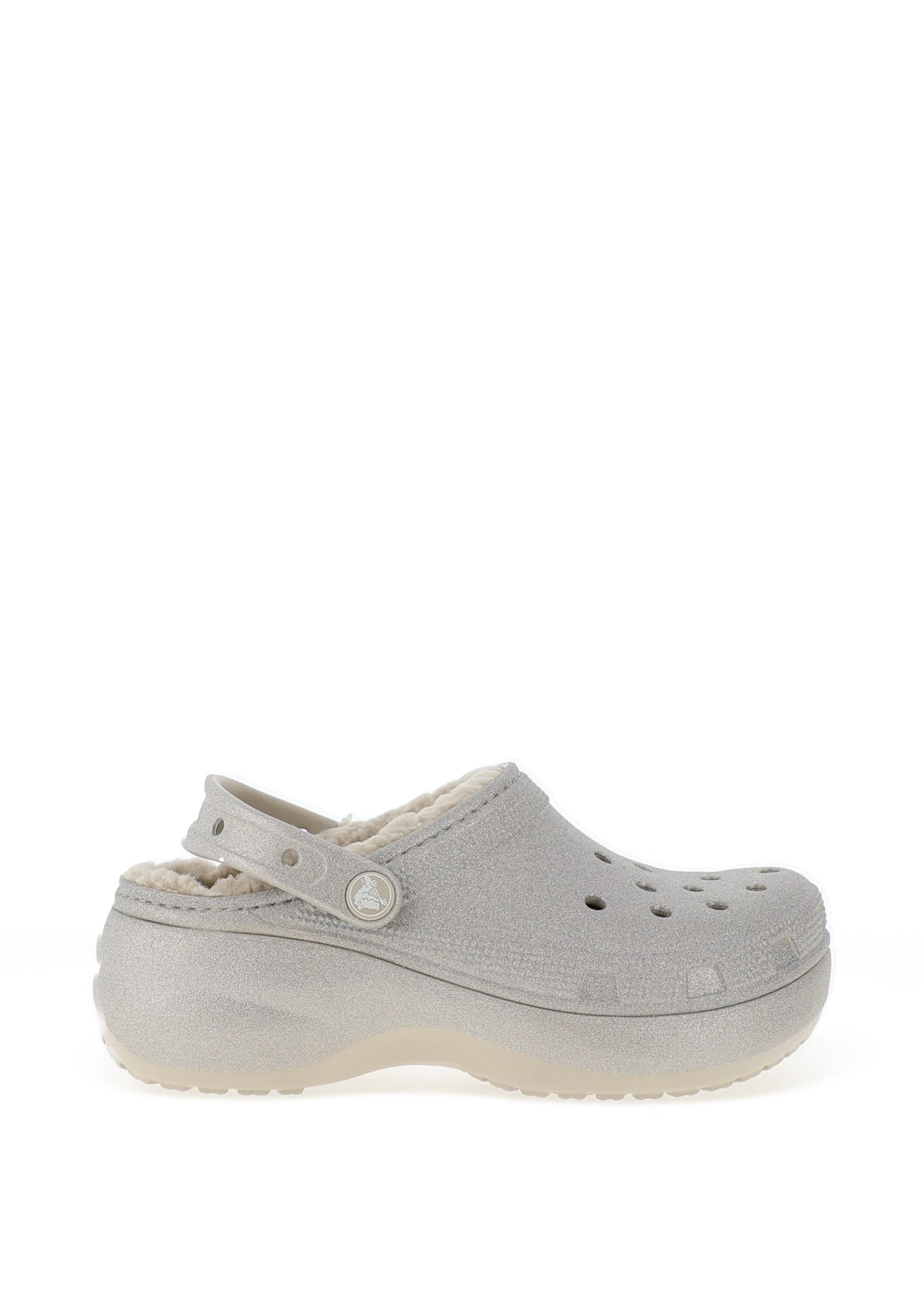 Crocs Glitter Classic Platform Fleece Lined Clogs, Silver - McElhinneys