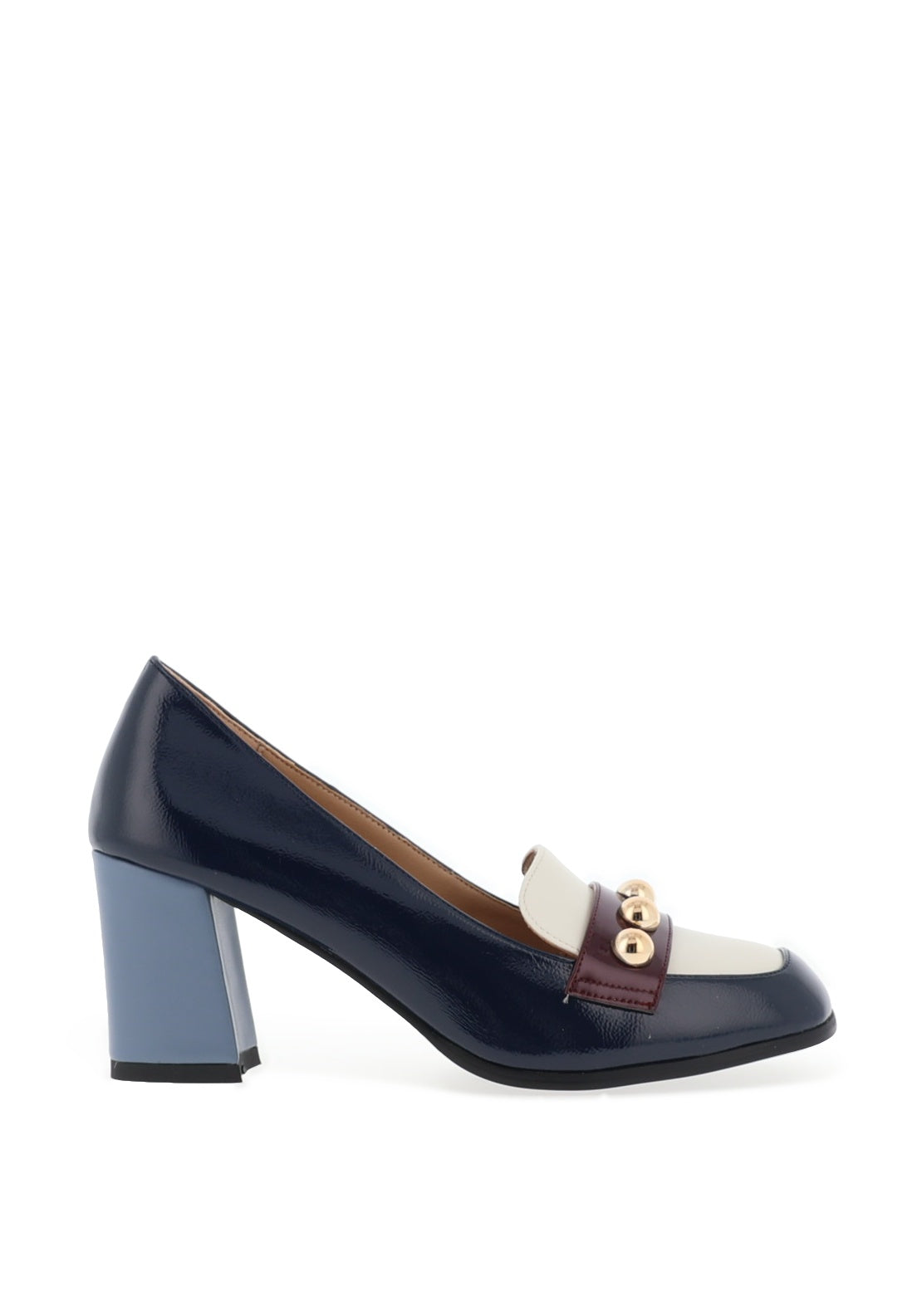 Dancing Matilda Trapeze Patent Heeled Loafers, Navy Multi - McElhinneys