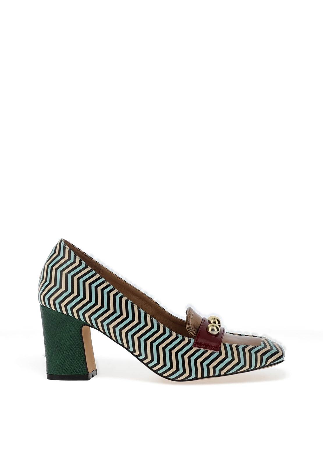 Dancing Matilda Trapeze Zig Zag Print Heeled Loafers, Bronze Multi ...