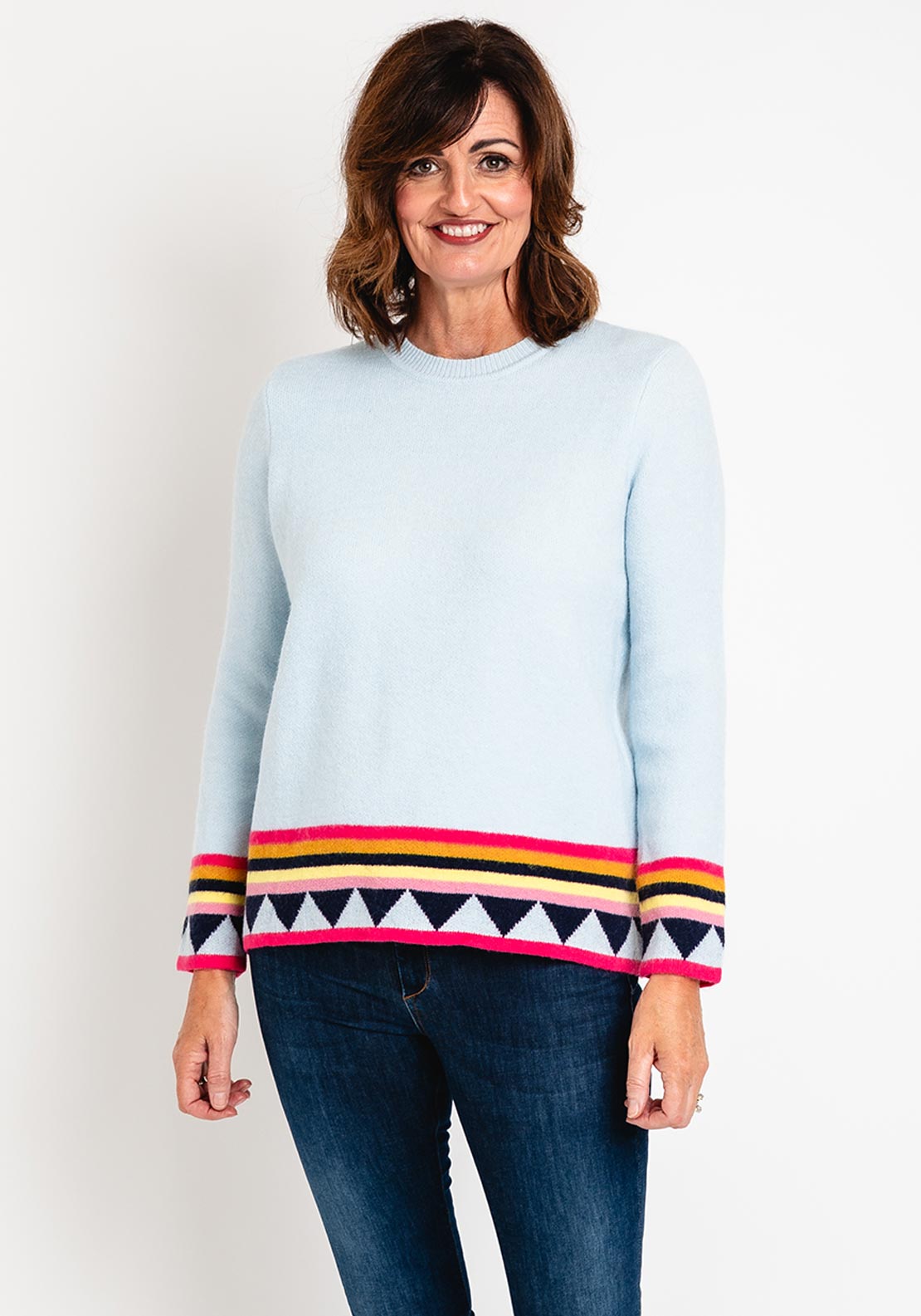 D.e.c.k by Decollage One Size Print Trim Knitted Sweater, Sky Blue ...