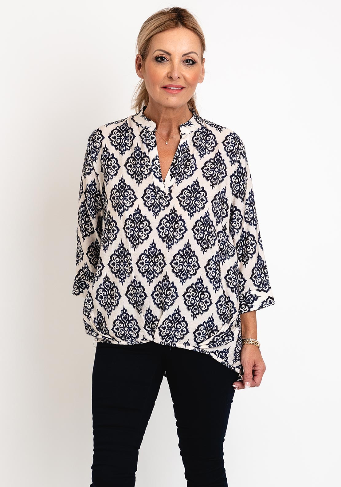 D.E.C.K By Decollage Ornate Print Tunic Top, Navy - McElhinneys