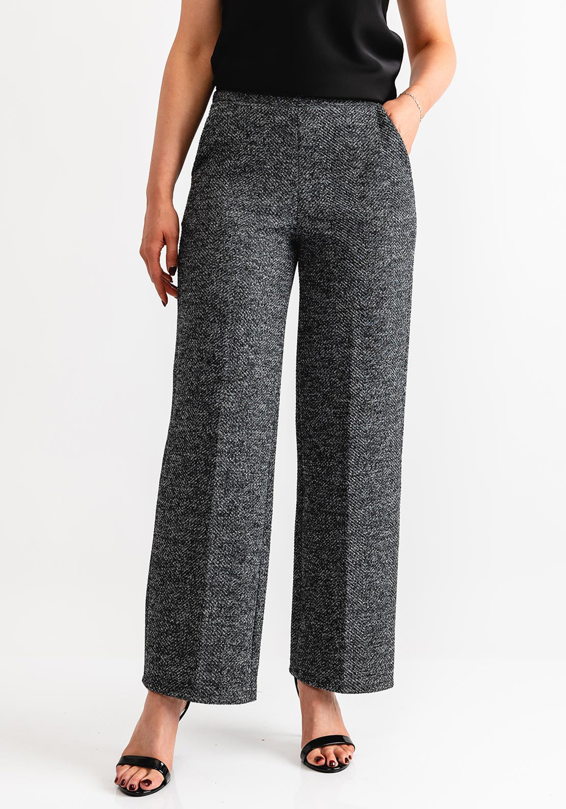 D.e.c.k by Decollage Knit Wide Leg Trousers, Grey - McElhinneys