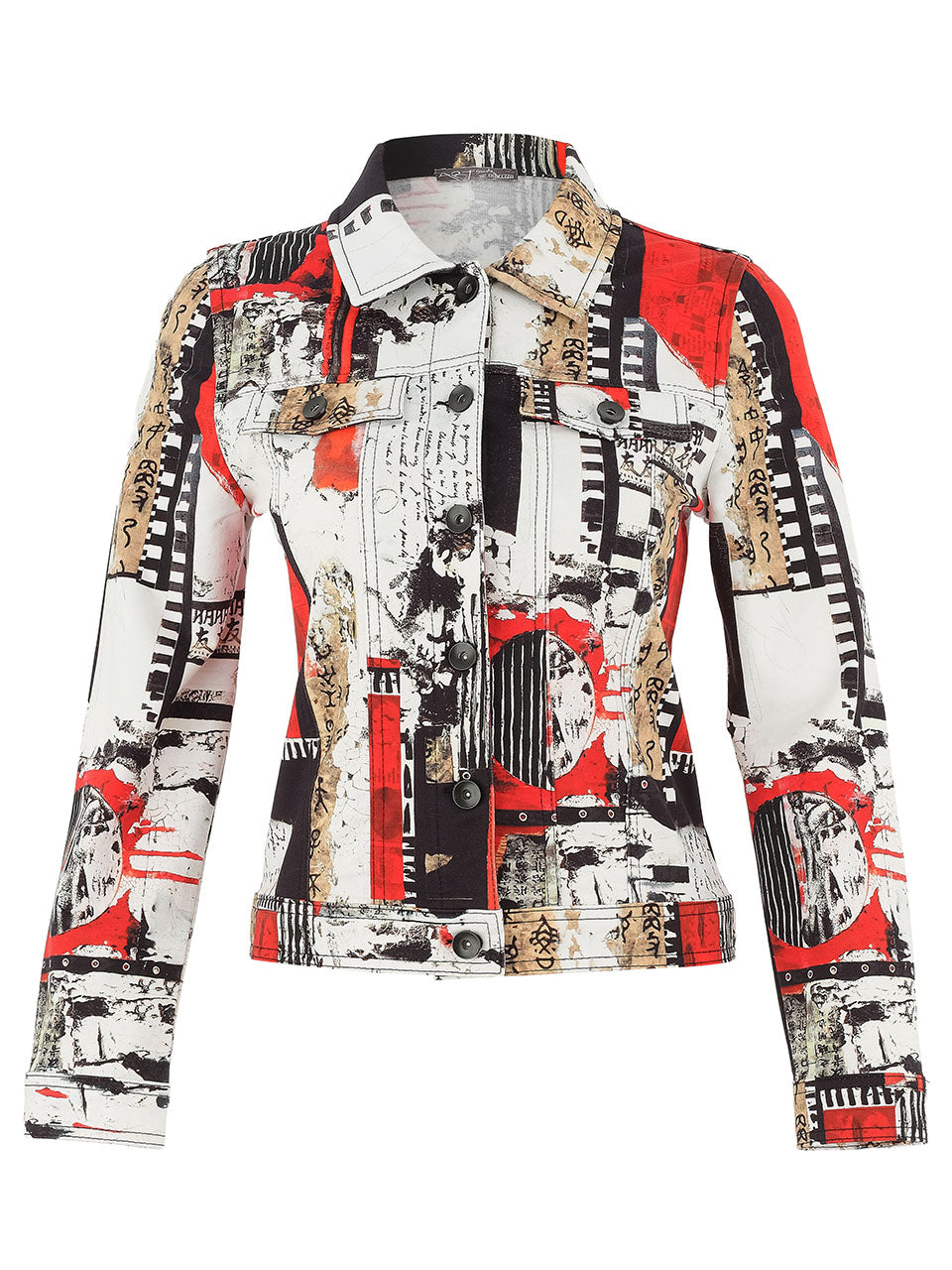 Dolcezza Abstract Collared Neck Button Up Jacket, Multicoloured ...
