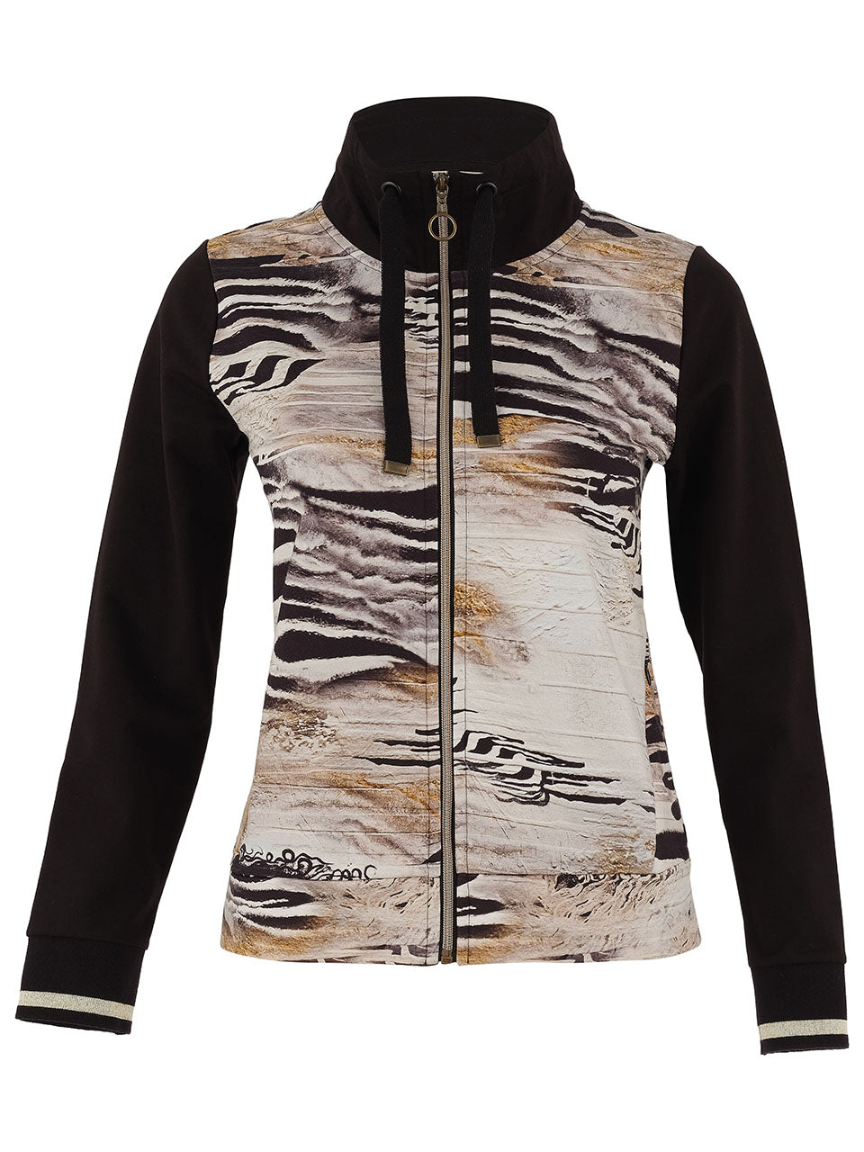 Dolcezza Zip Up High Neck Jacket, Black - McElhinneys