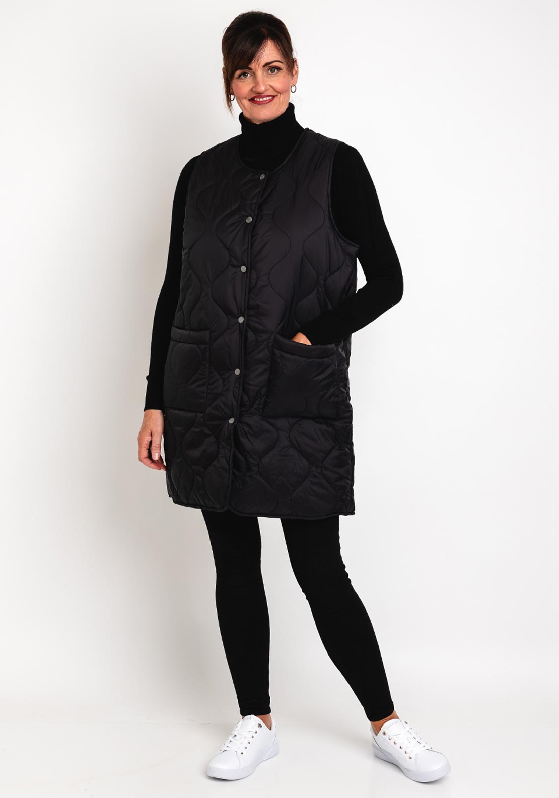Natalia Collection Wave Quilted Gilet, Black - McElhinneys