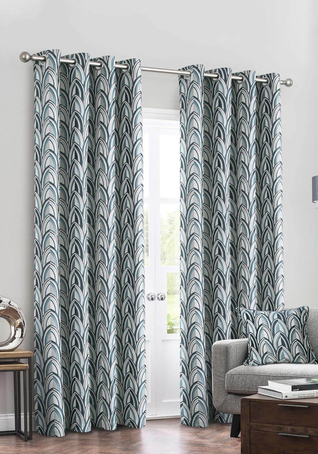 EA Design Cathedral Interlined 90”x90” Eyelet Curtains, Sky - McElhinneys