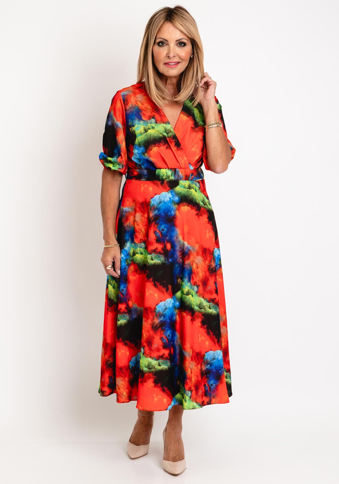 Ella Boo Watercolour Inspired Midi Dress, Multi - McElhinneys