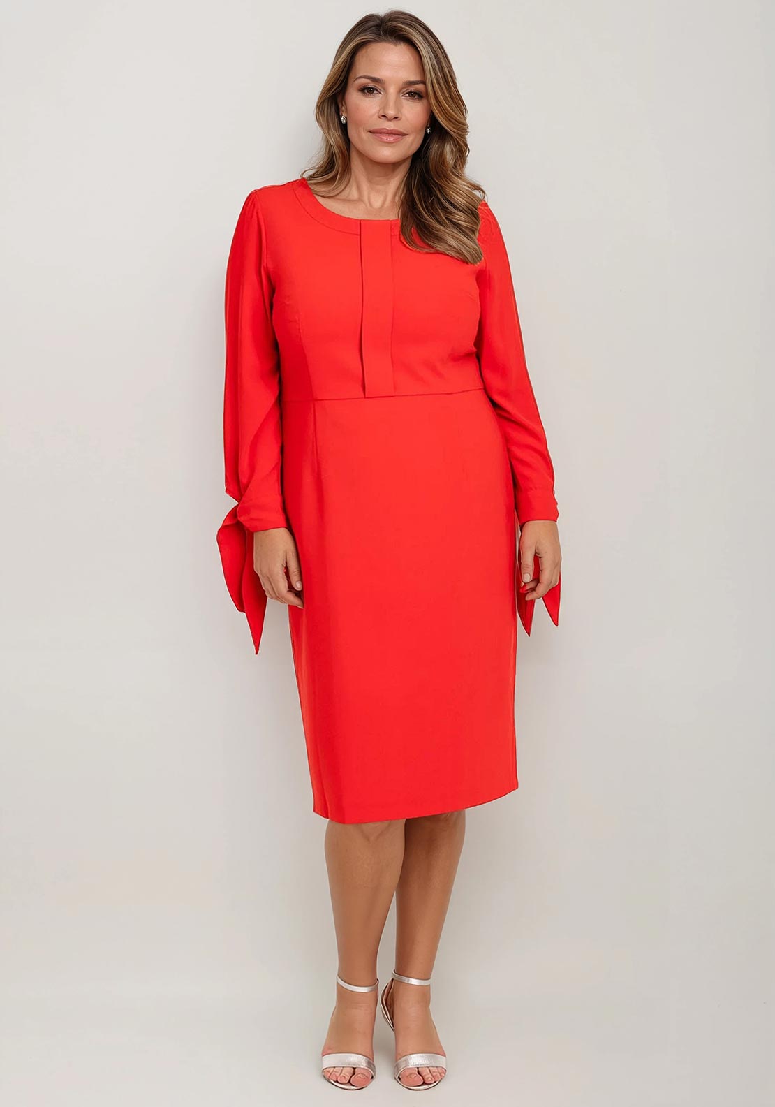 Ella Boo Tie Cuff Pencil Midi Dress, Red - McElhinneys