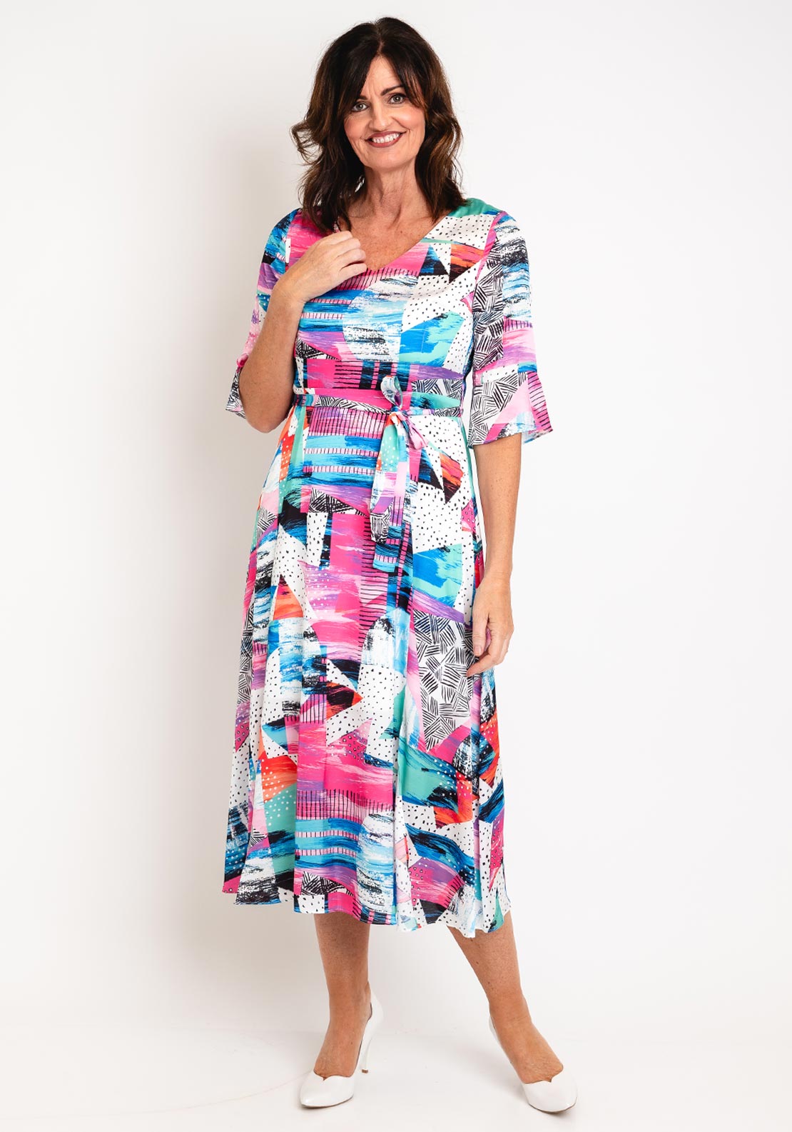 Ella Boo Satin Touch Multi Print Midi Dress, Multi - McElhinneys