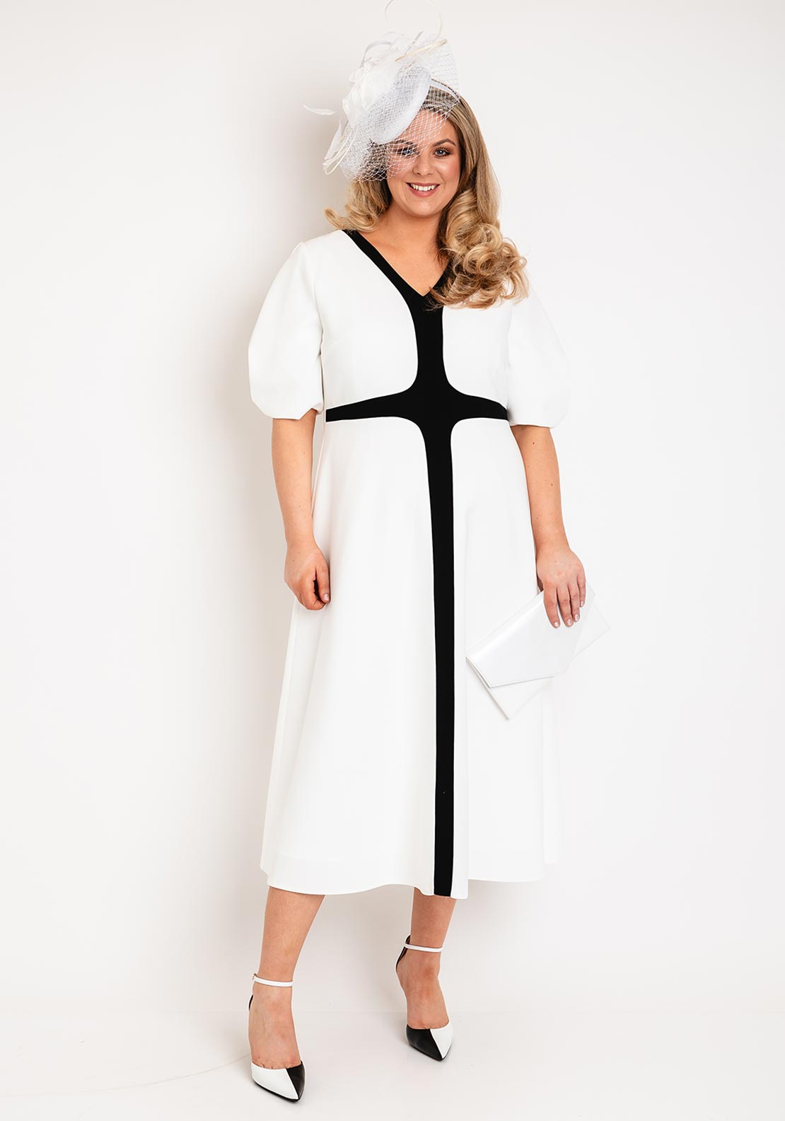 Ella Boo Contrast Design Midi A-Line Dress, Ecru - McElhinneys