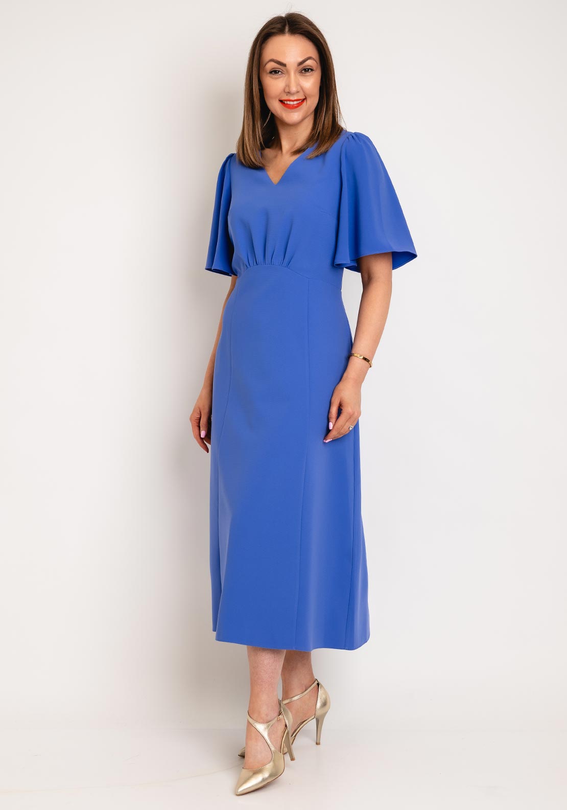 Ella Boo V Neck Aline Long Dress, Azure - McElhinneys