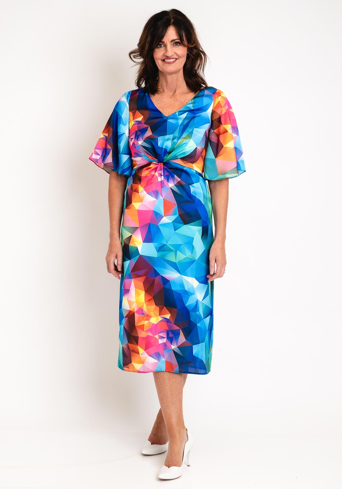 Ella Boo Twisted Bodice Detail Vibrant Print Midi Dress, Multi ...