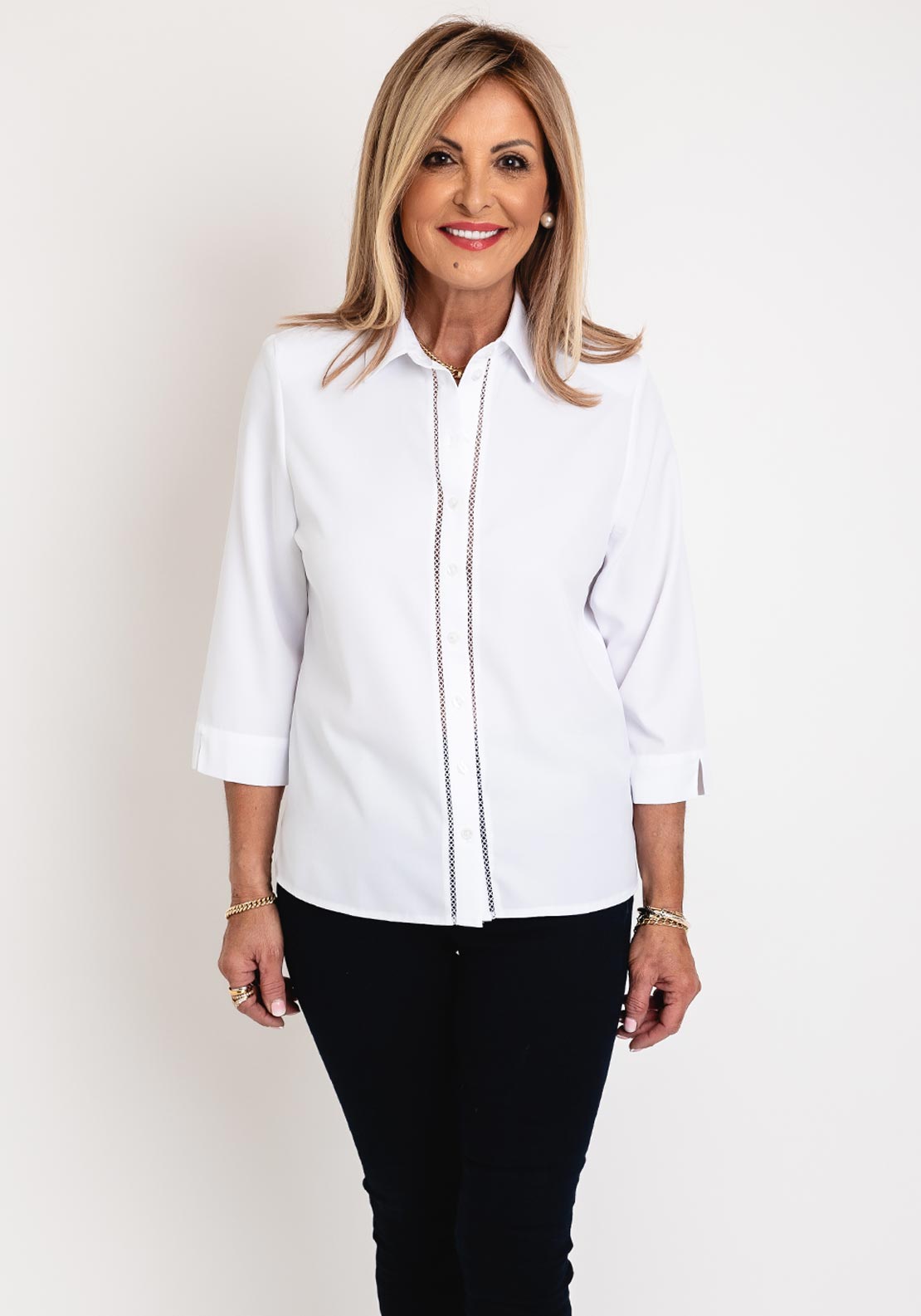 Erfo Cut-Out Trim Blouse, White - McElhinneys
