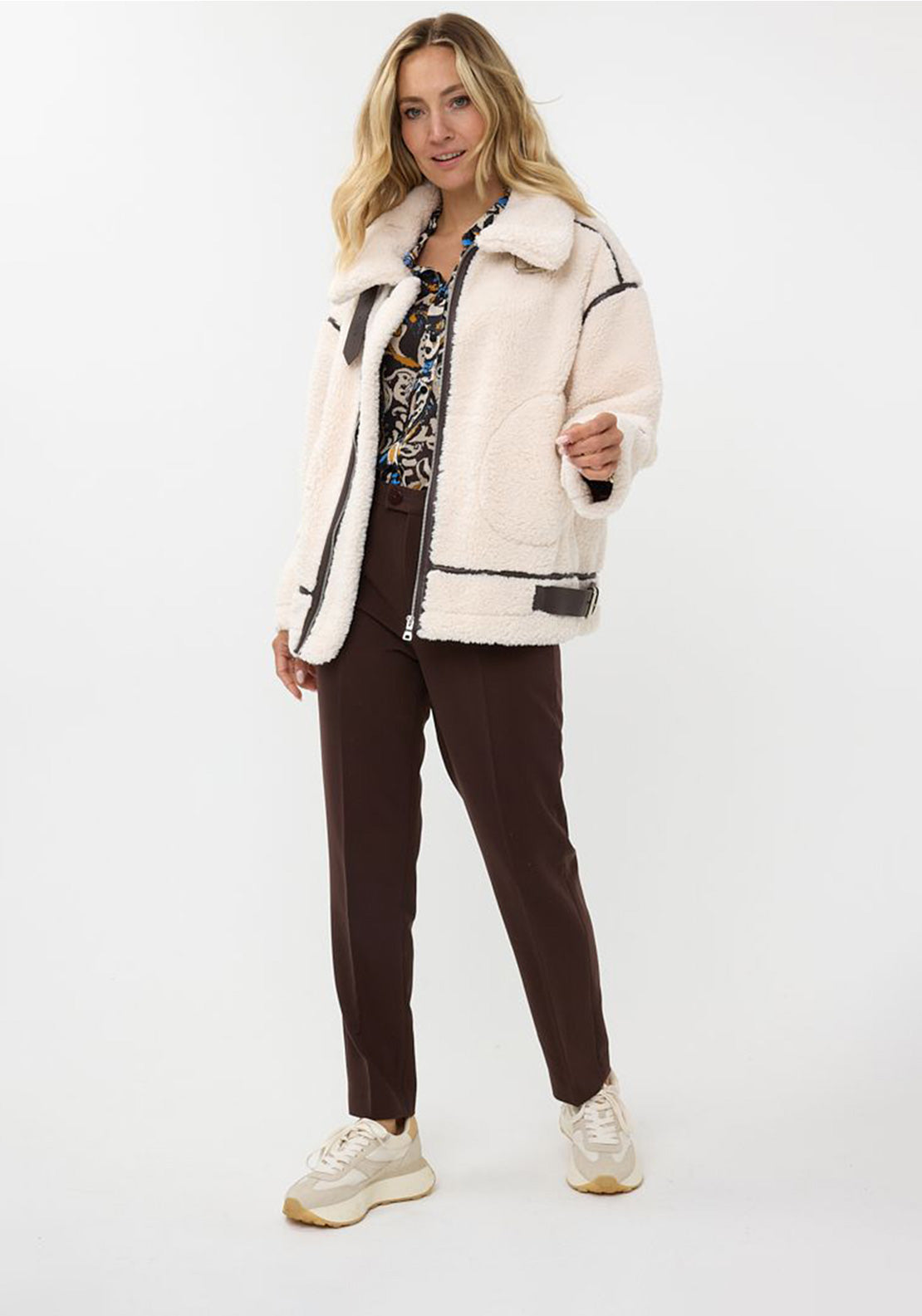 EsQualo Faux Fur Aviator Jacket, Cream - McElhinneys