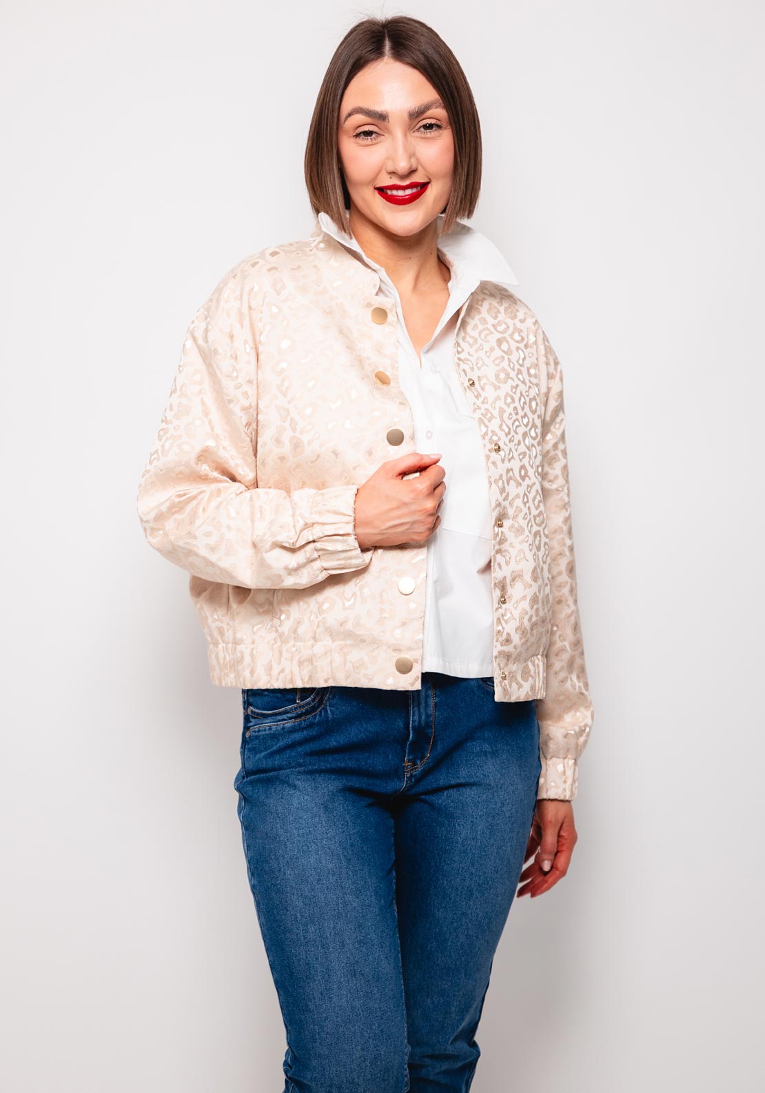 Esqualo Jacquard Animal Print Bomber Jacket, Gold - McElhinneys