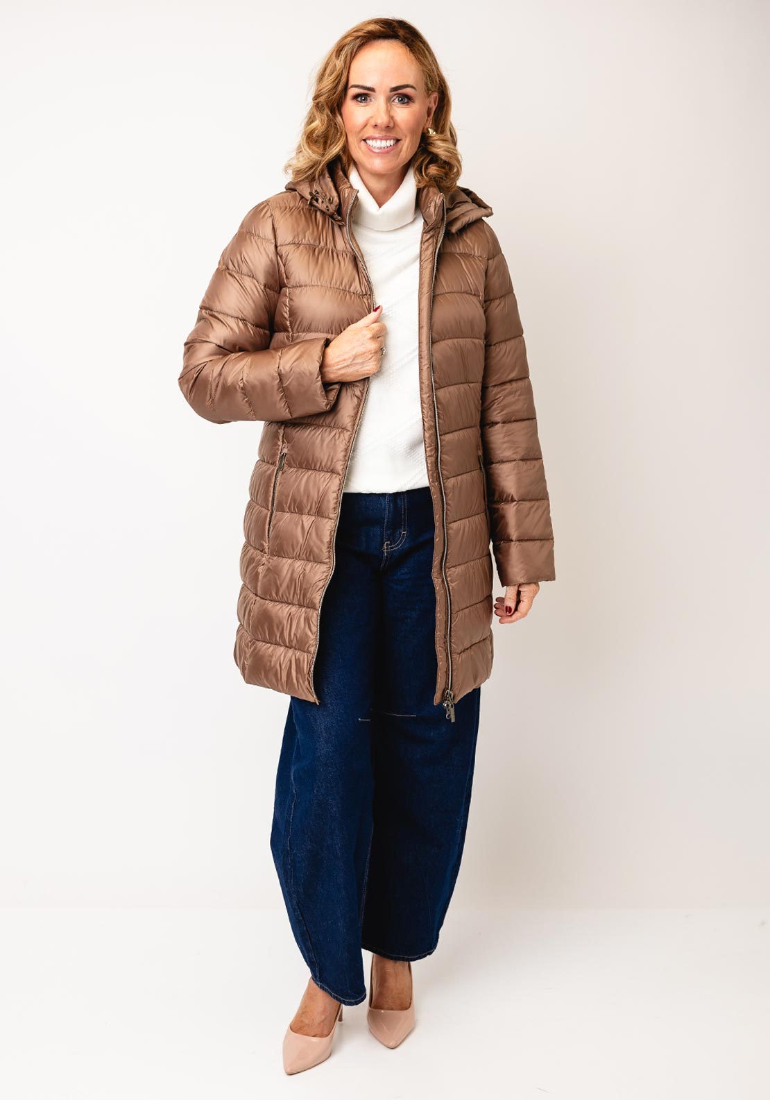 Etage Hooded Padded Coat, Tan - McElhinneys