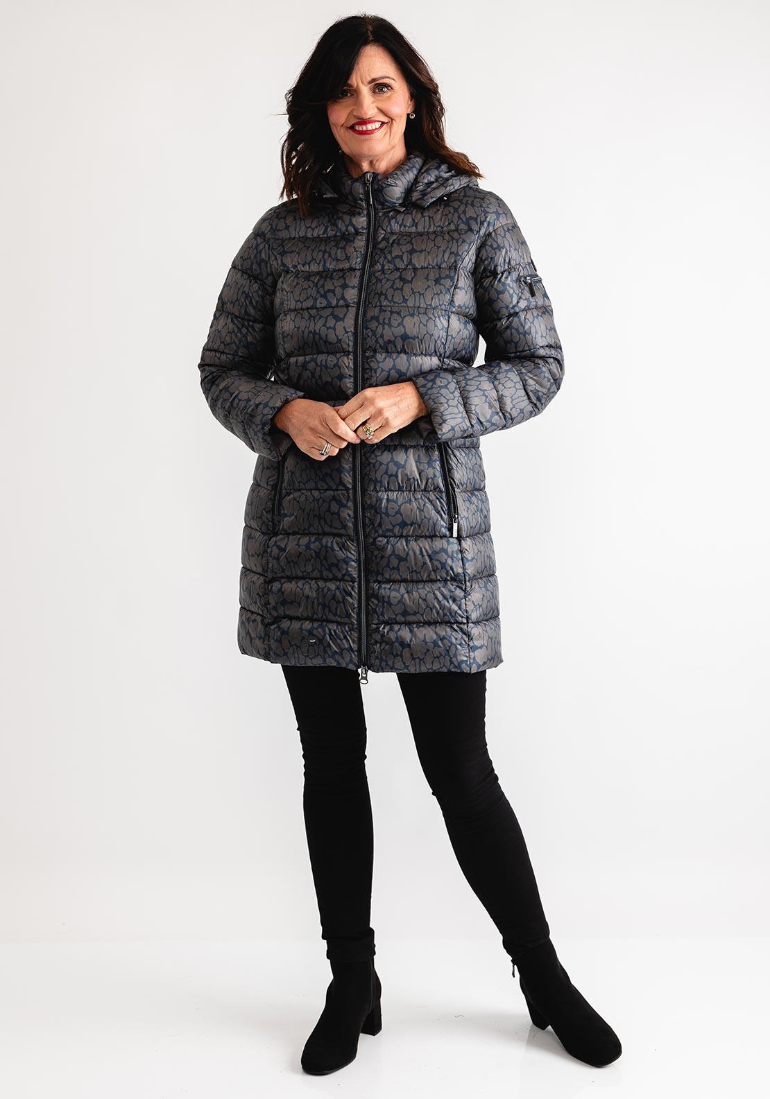 Etage Animal Print Padded Coat, Green - McElhinneys