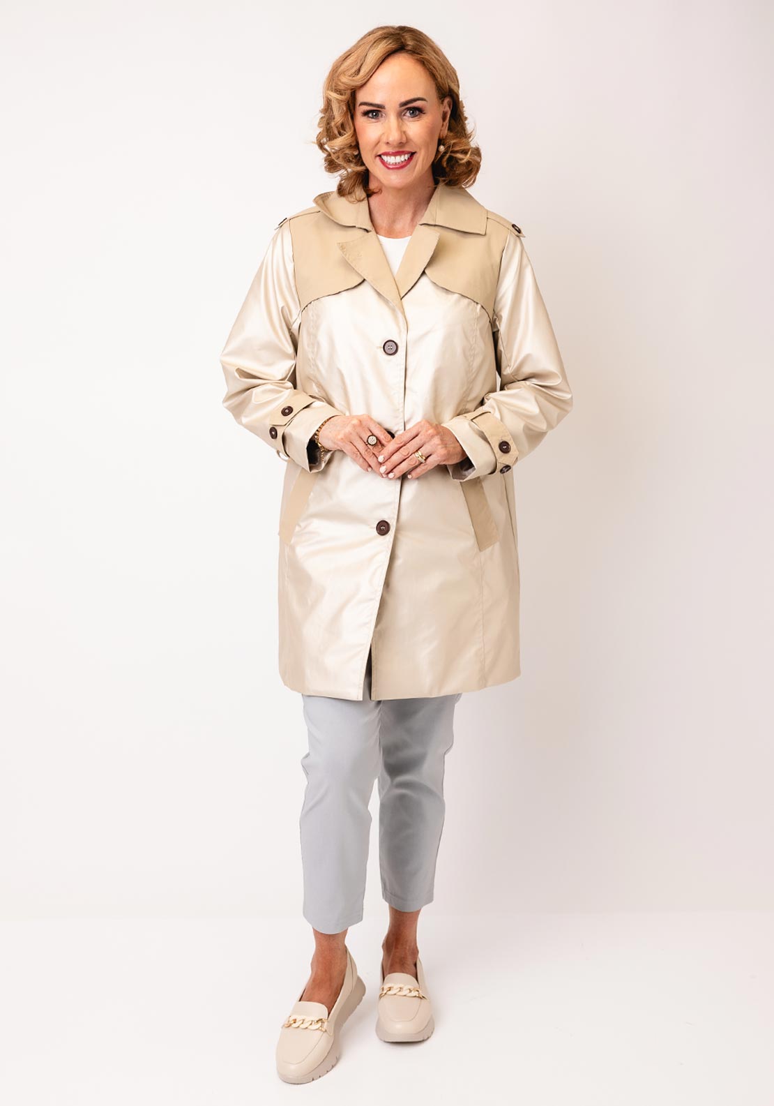 Etage Coated Trench Coat, Sand Beige - McElhinneys