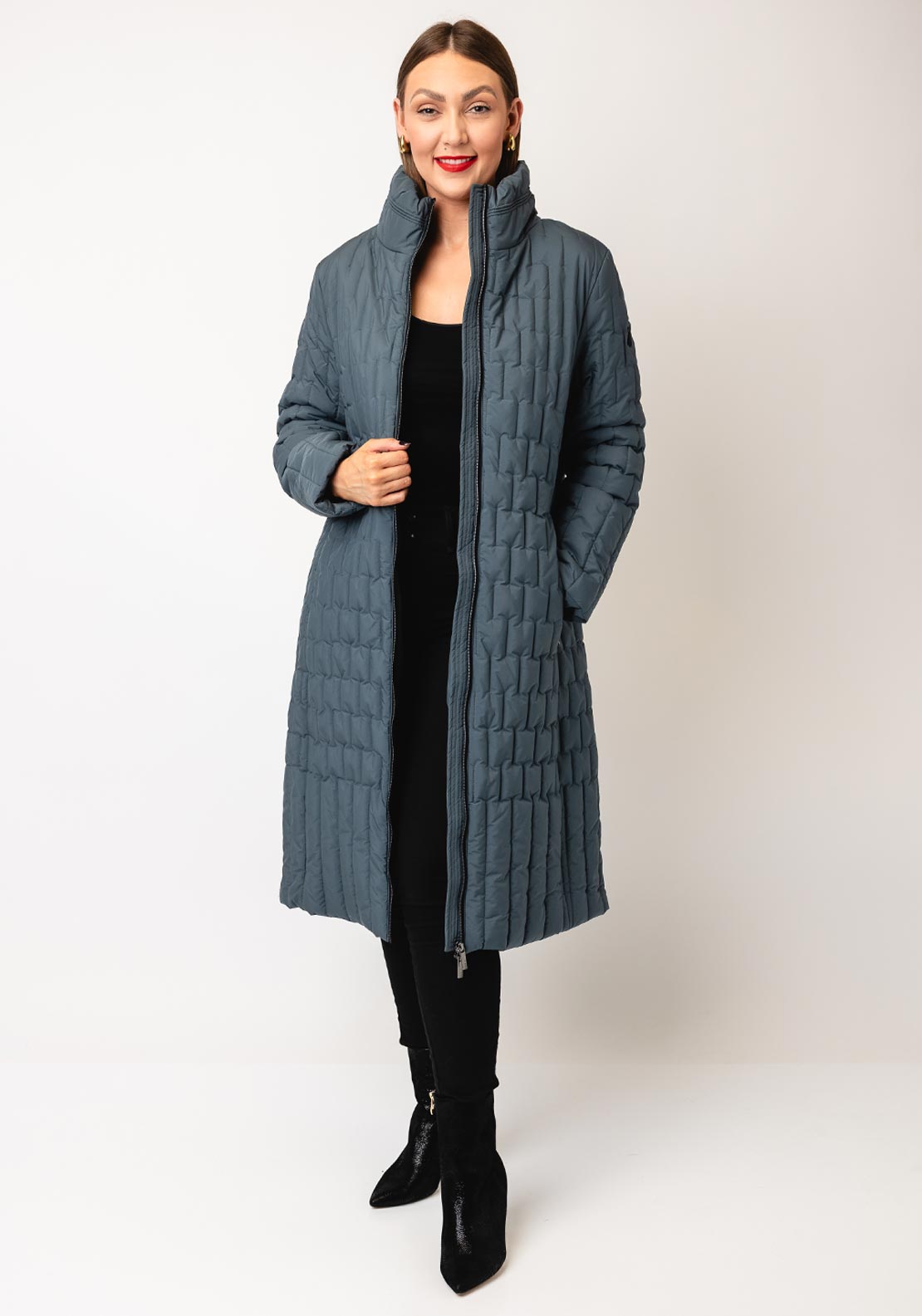 Etage Quilted Long Coat, Blue - McElhinneys