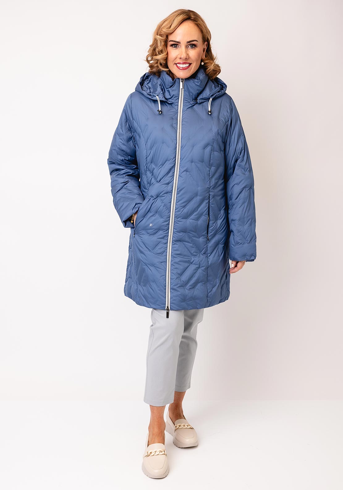Etage Padded Hooded Jacket, Blue - McElhinneys
