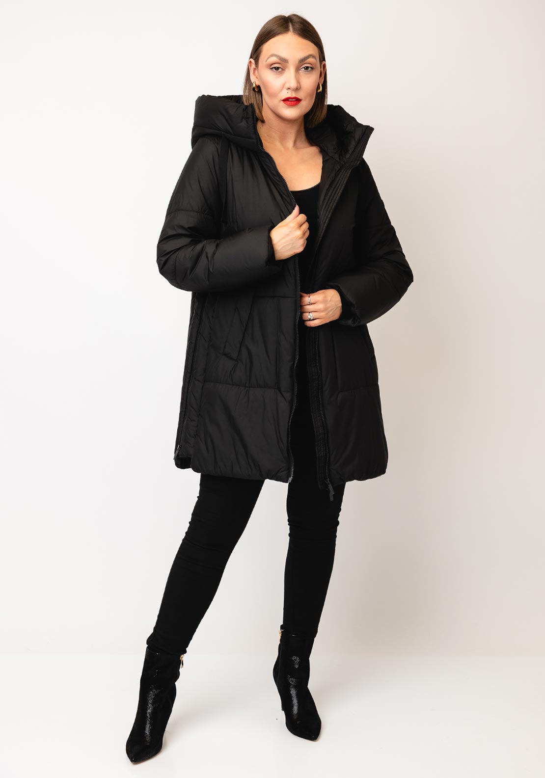 Etage Midi Length Puffer Coat, Black - McElhinneys