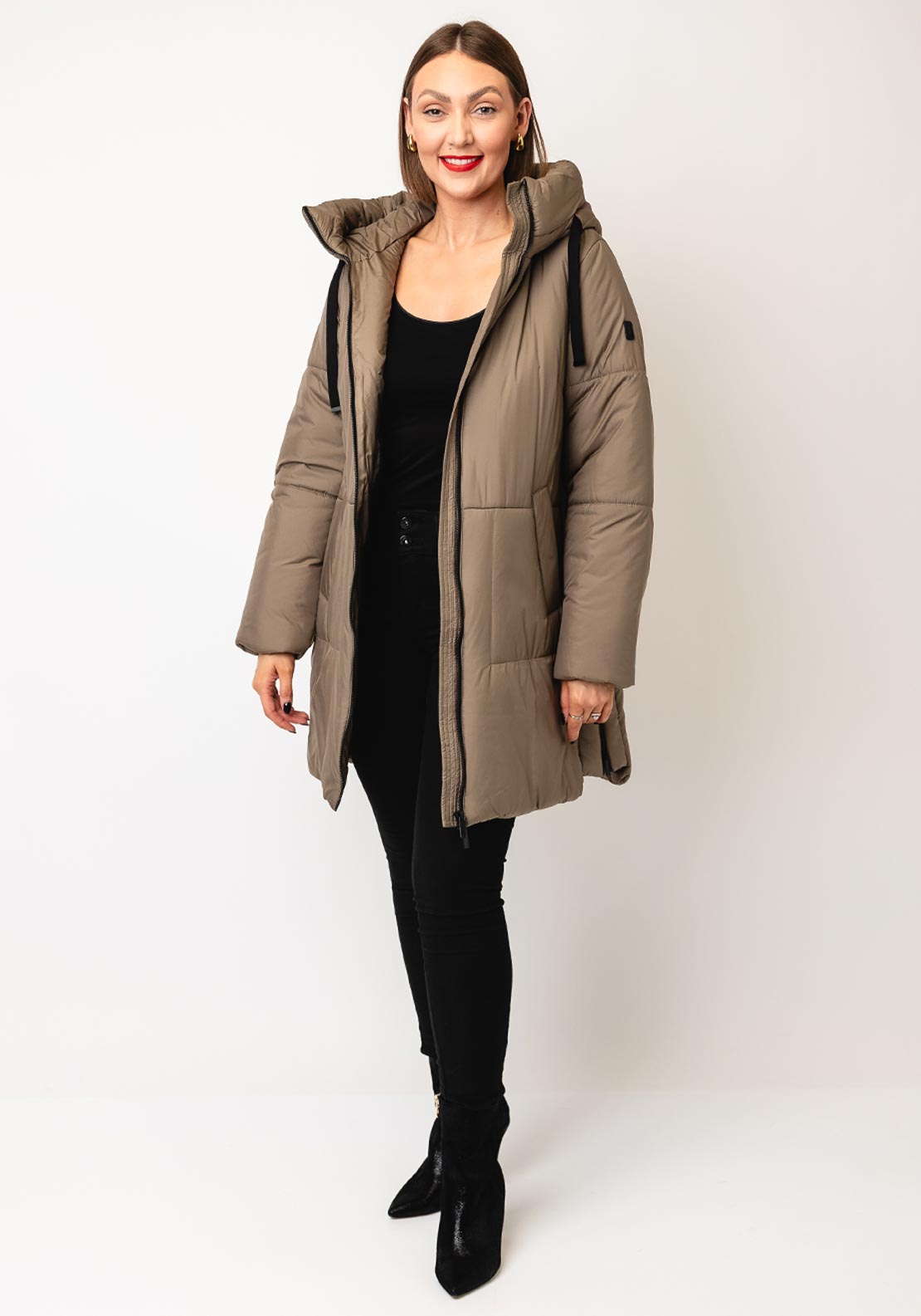 Etage Midi Length Puffer Coat, Brown - McElhinneys