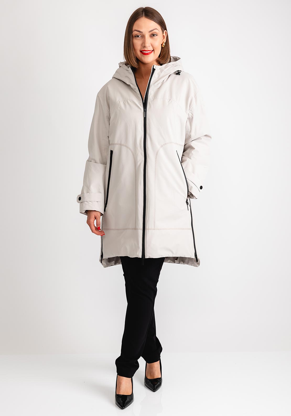 Etage Waterproof Rain Print Hooded Coat, Stone - McElhinneys