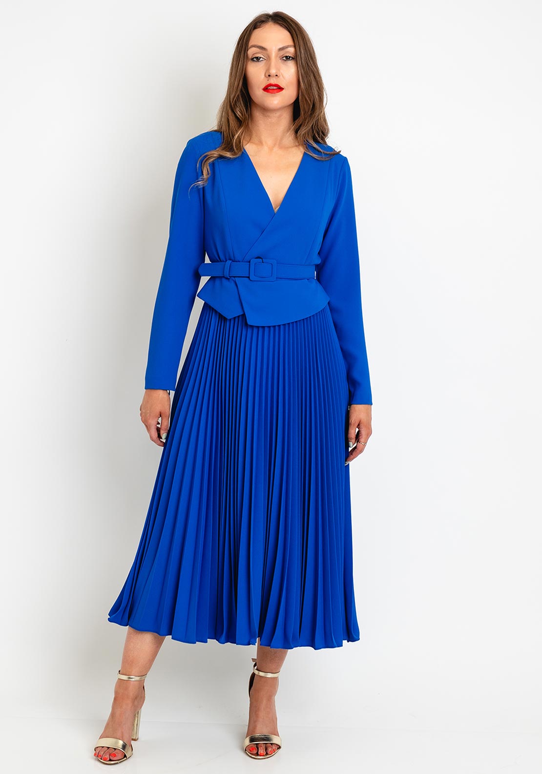 Exquise Pleated Skirt A-Line Maxi Dress, Royal Blue - McElhinneys