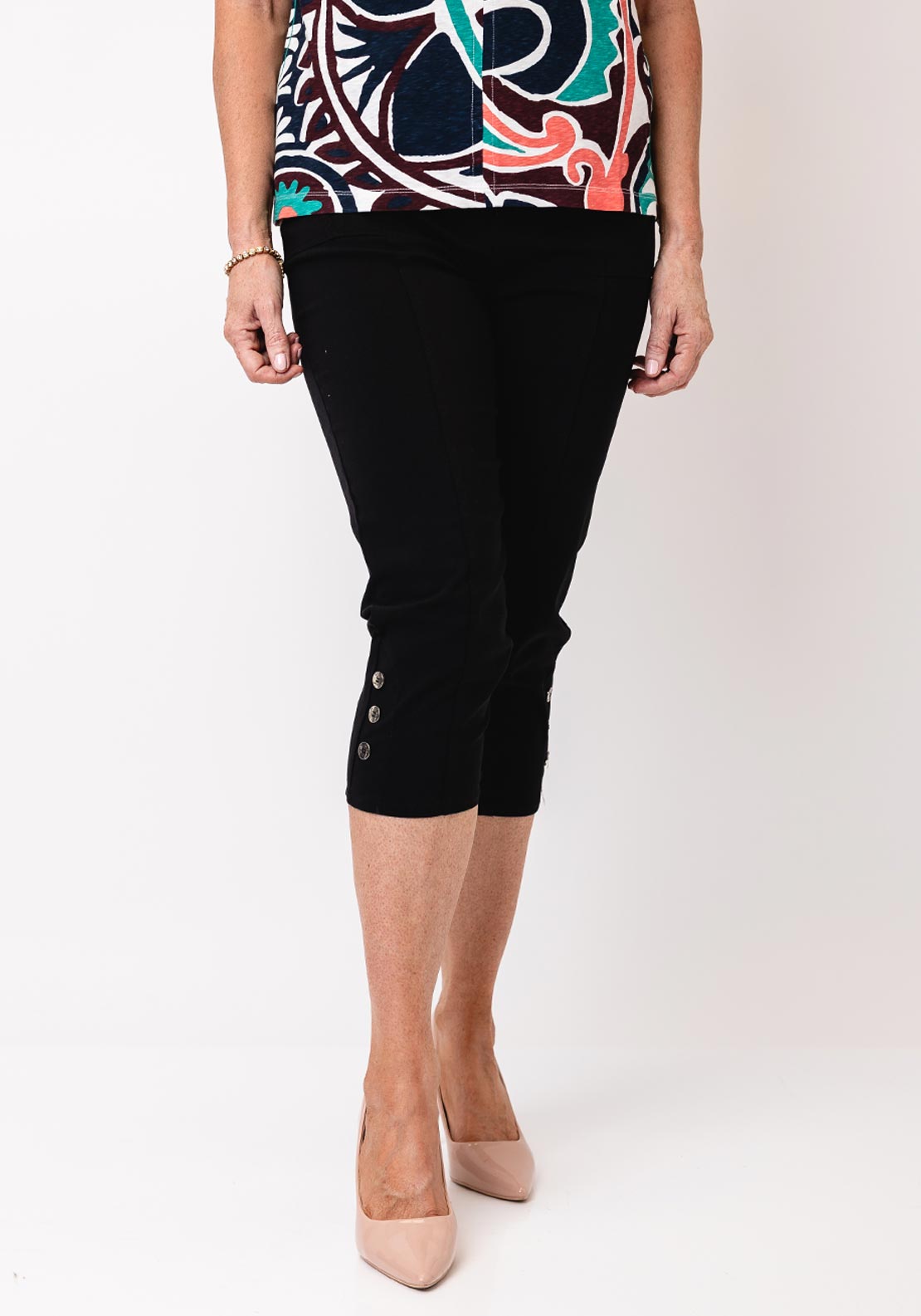 Yew Cargo Style Capri Trousers, Black - McElhinneys