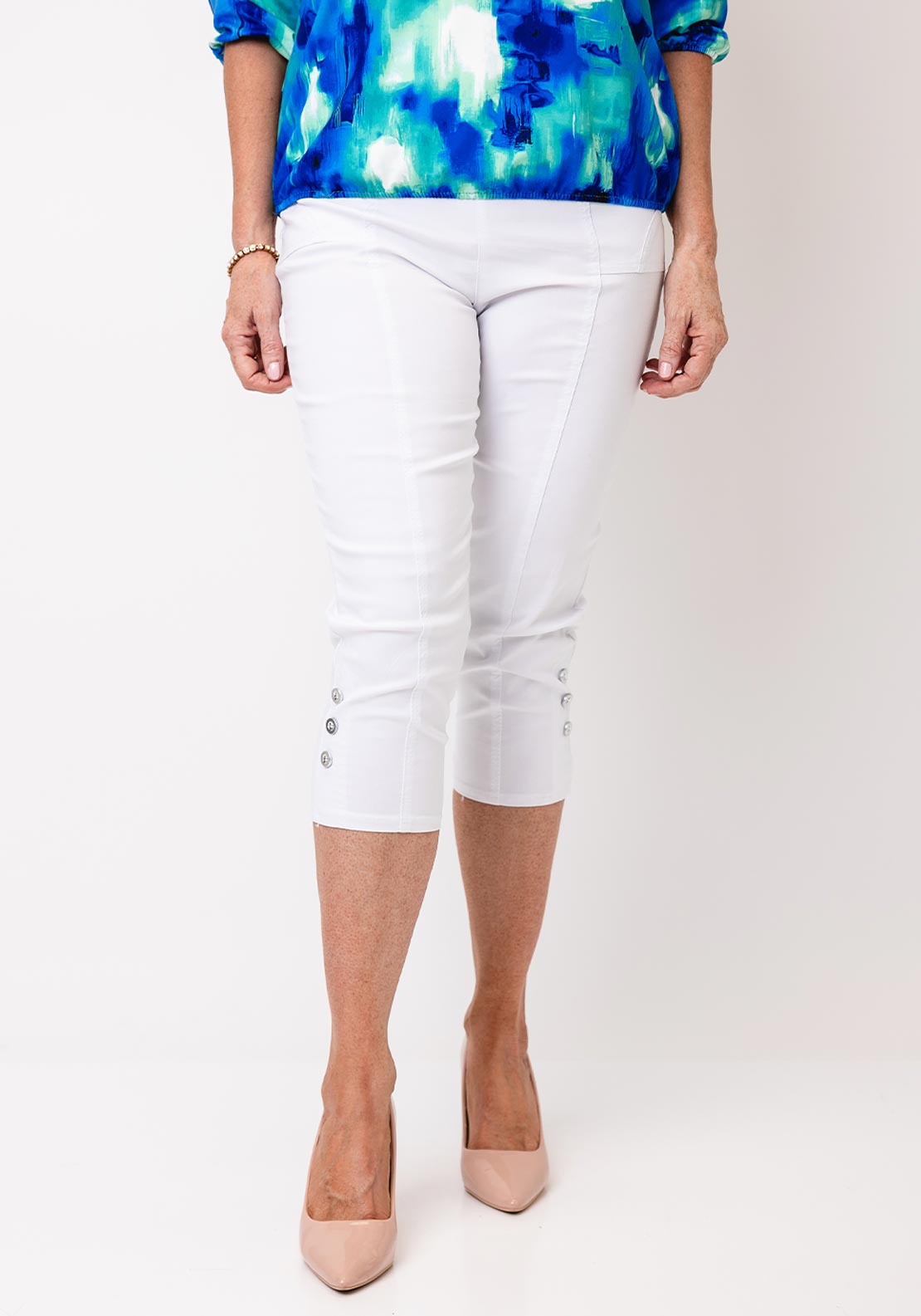 Yew Cargo Style Capri Trousers, White - McElhinneys