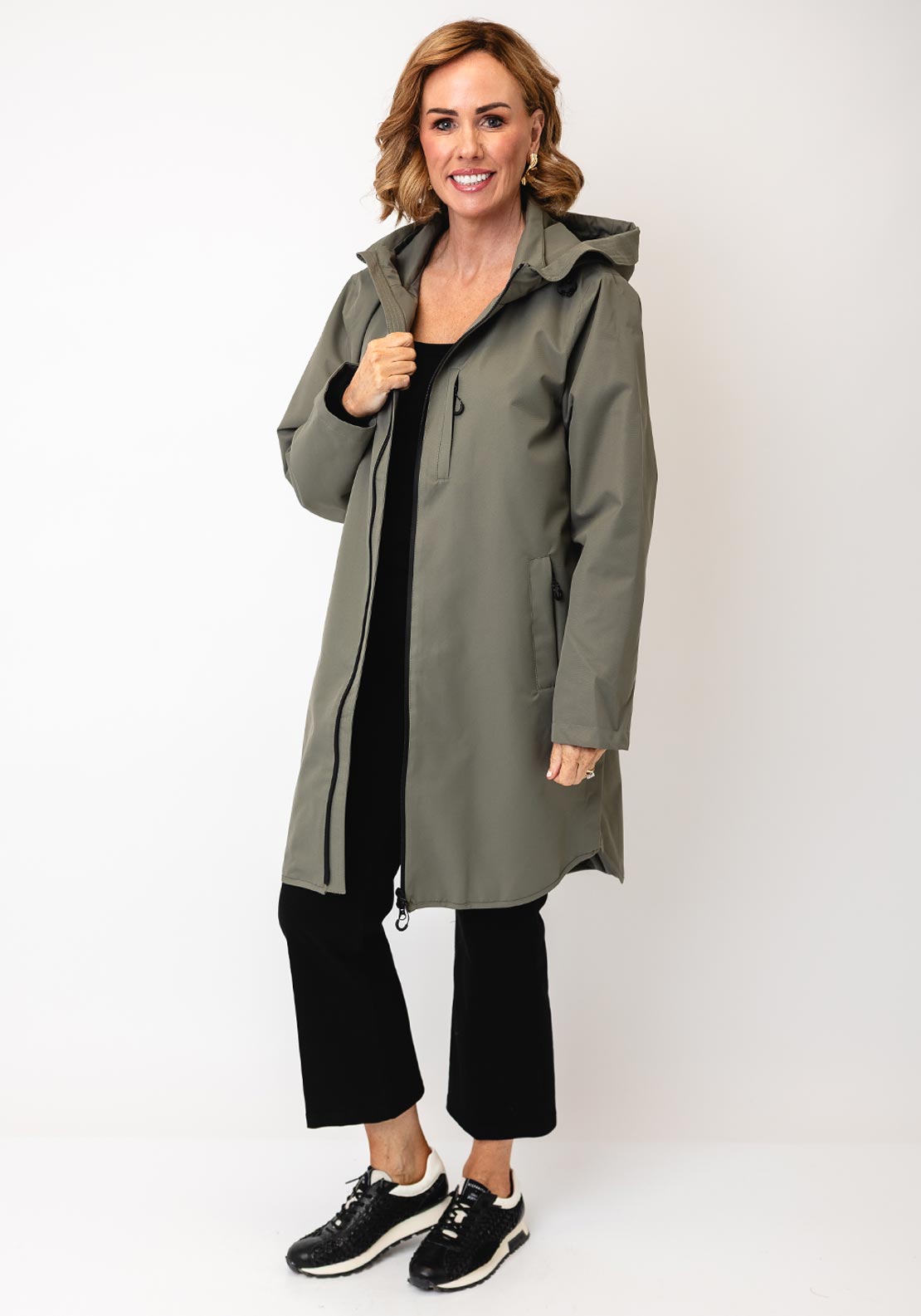 Fransa Longline Hooded Coat, Green - McElhinneys