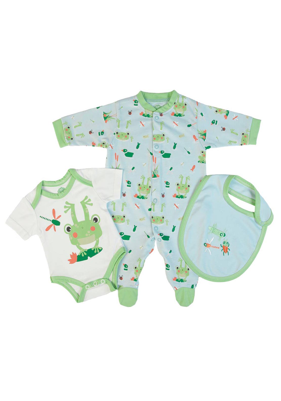 FS Baby Boy Frog Babygrow Vest and Bib Set, Blue - McElhinneys