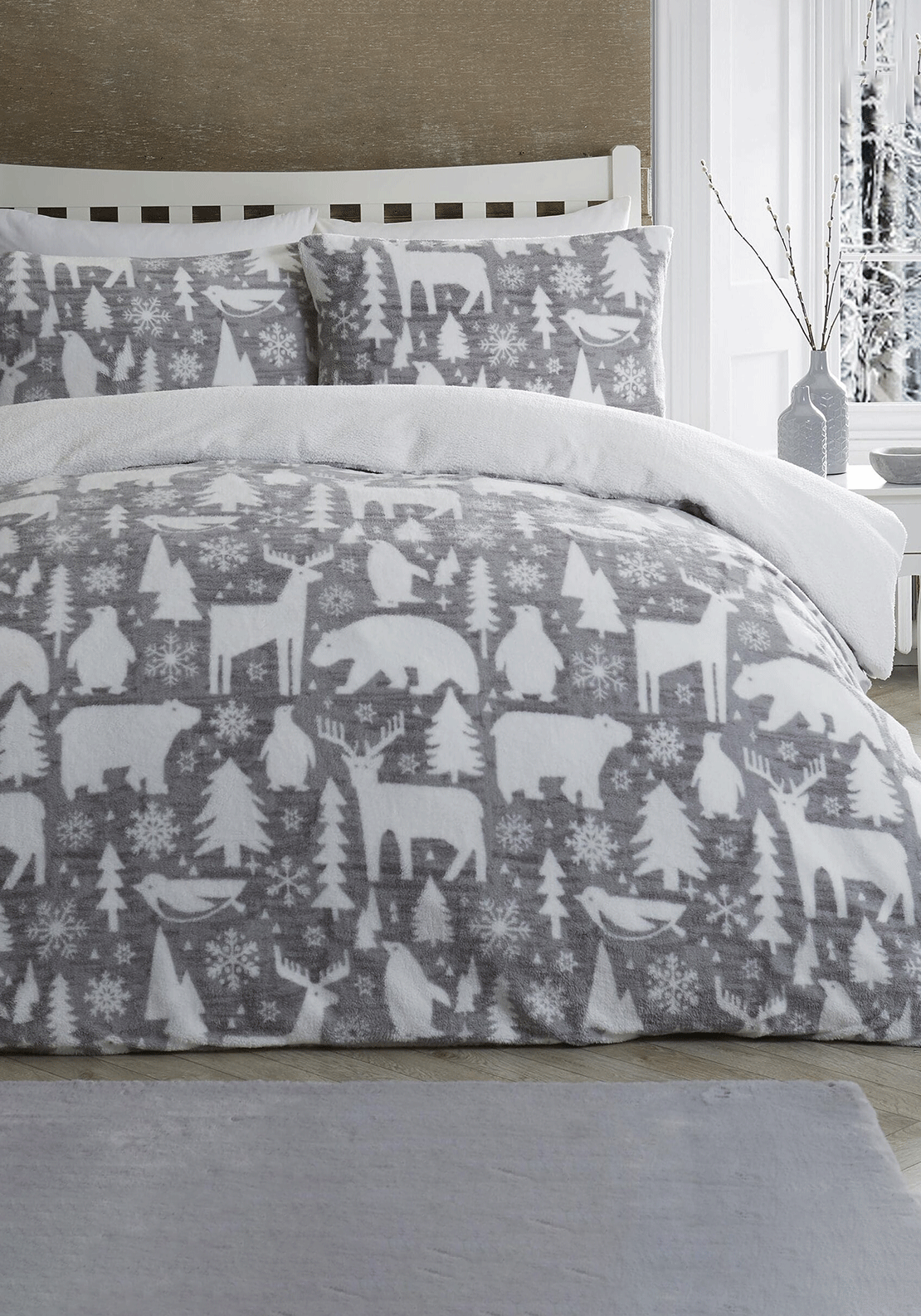 Fusion Arctic Animals Fleece Duvet Cover Set, Grey - McElhinneys