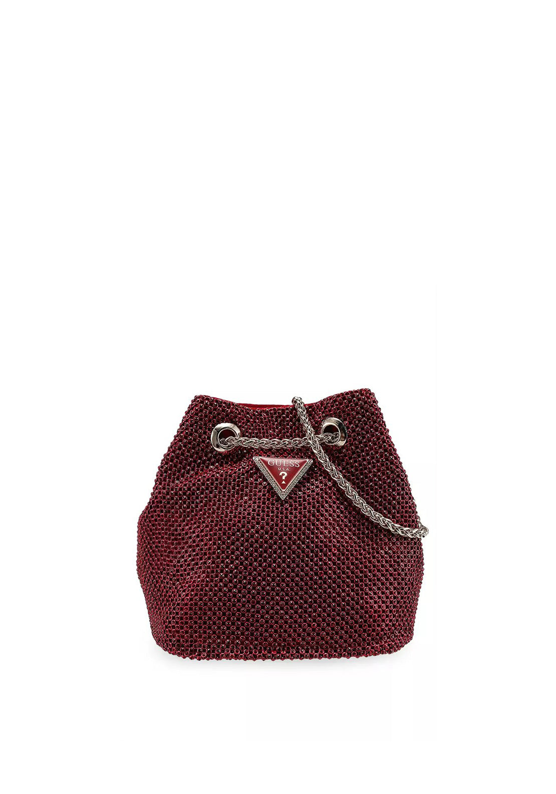 Guess Zalina Rhinestone Encrusted Pouch Bag, Claret - McElhinneys