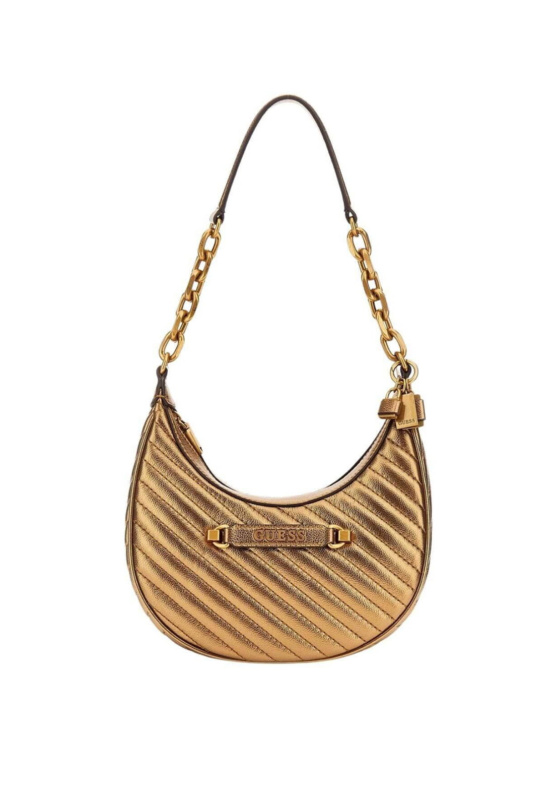 Guess Sela Stitch Detail Shoulder Bag, Bronze - McElhinneys