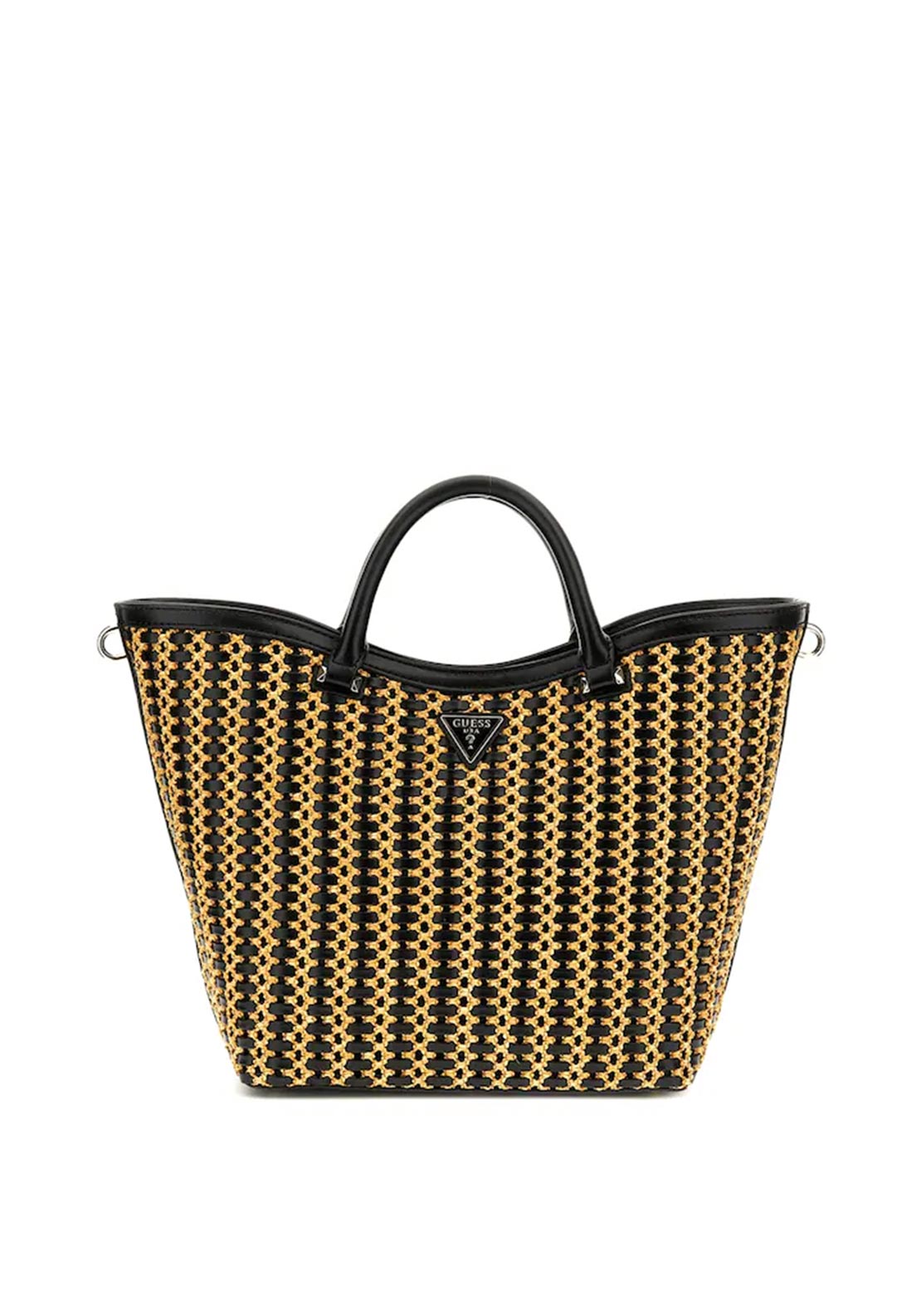 Guess Atalia Raffia Medium Handbag, Natural Black - McElhinneys