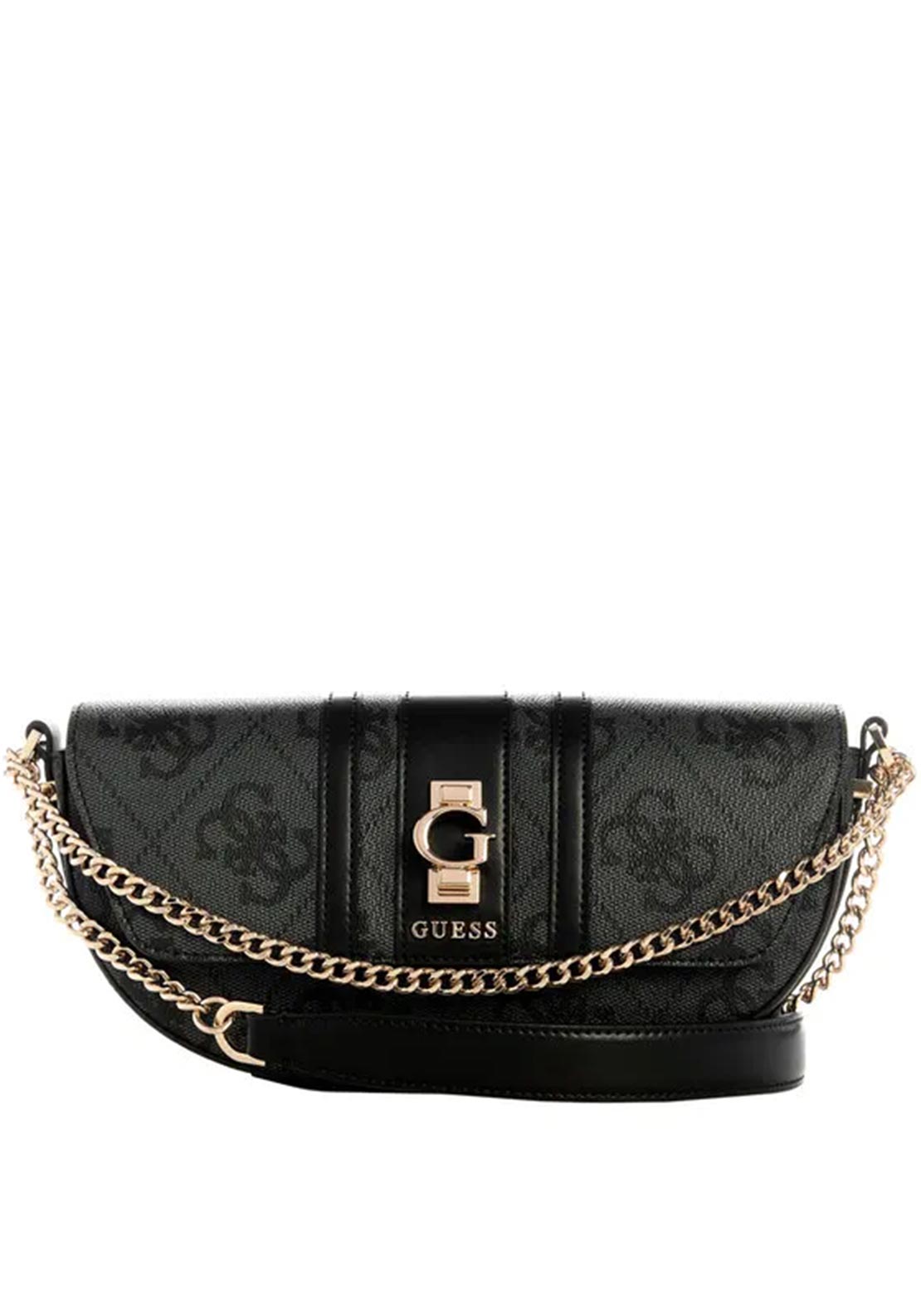 Guess Erenia 4G Logo Peony Half Moon Shoulder Bag, Black - McElhinneys