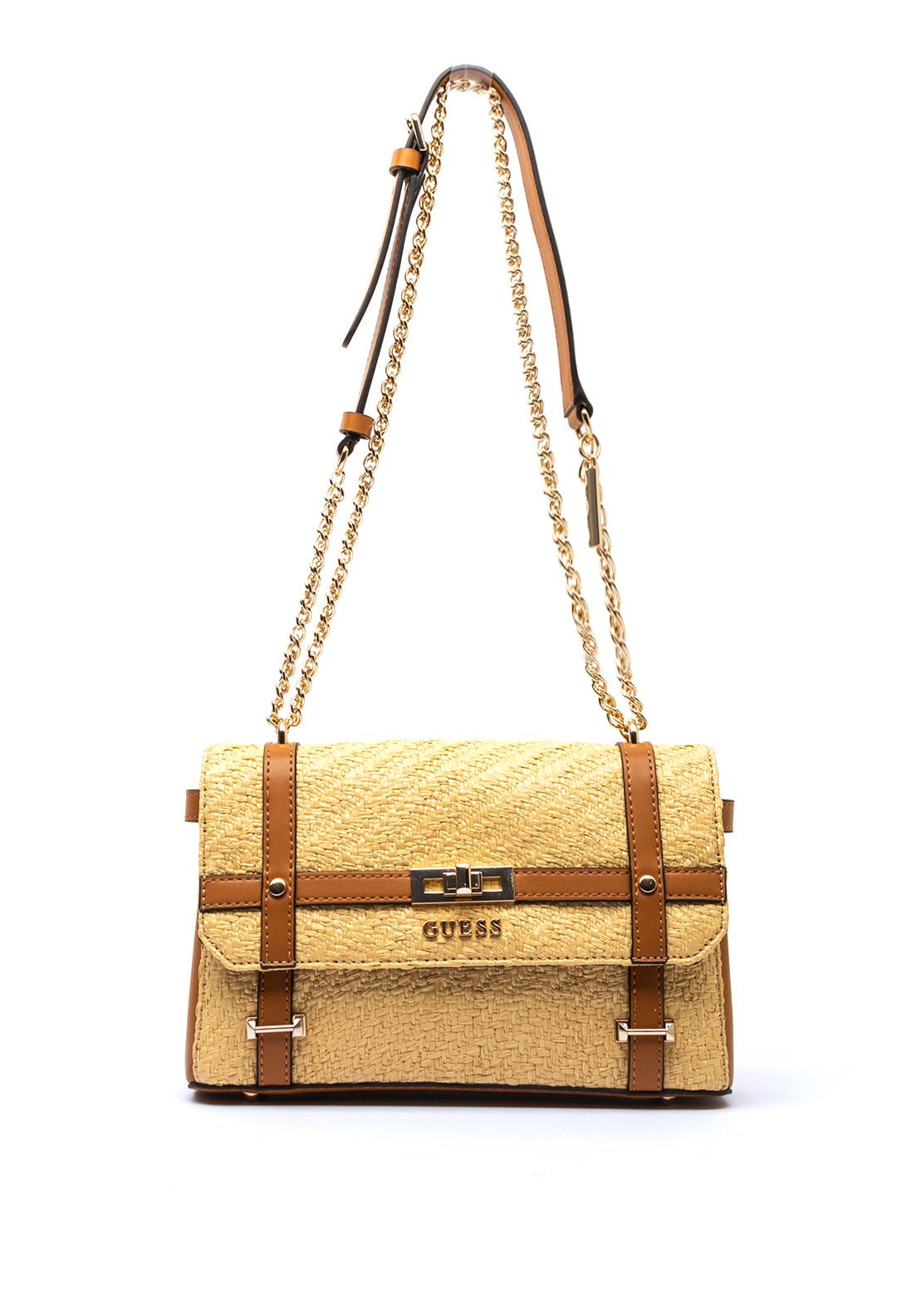 Guess Emilee Straw Detail Crossbody Bag, Natural - McElhinneys