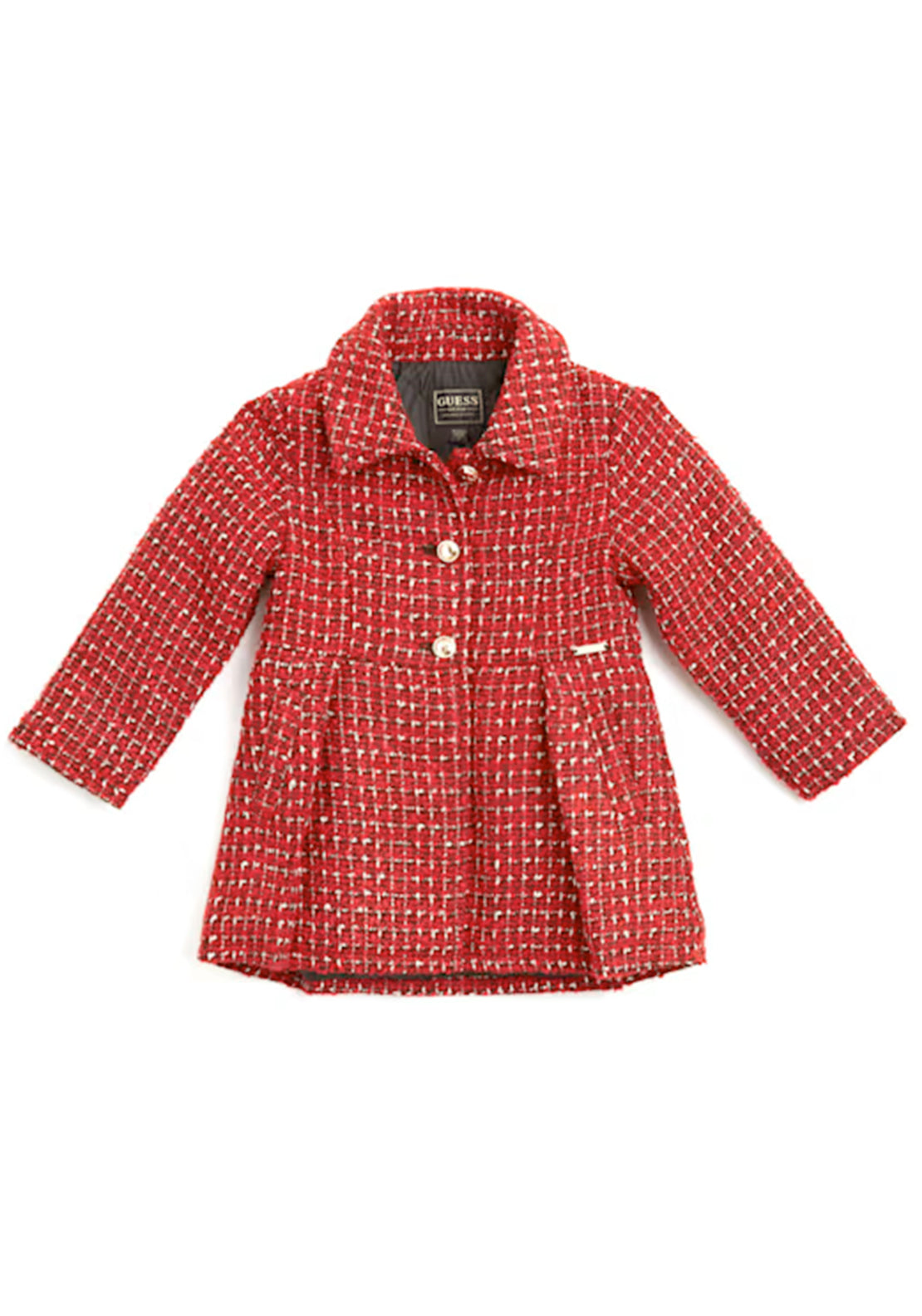 Guess Girls Boucle Long Sleeve Coat, Red Multi - McElhinneys