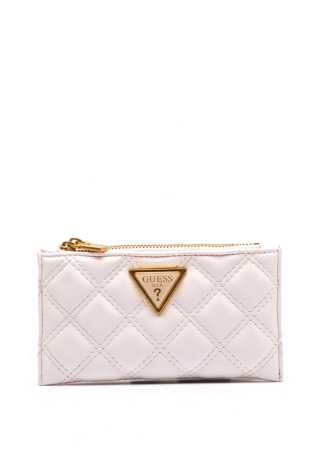 Guess Guilly Medium Quilted Zip Around Wallet, Ivory - McElhinneys