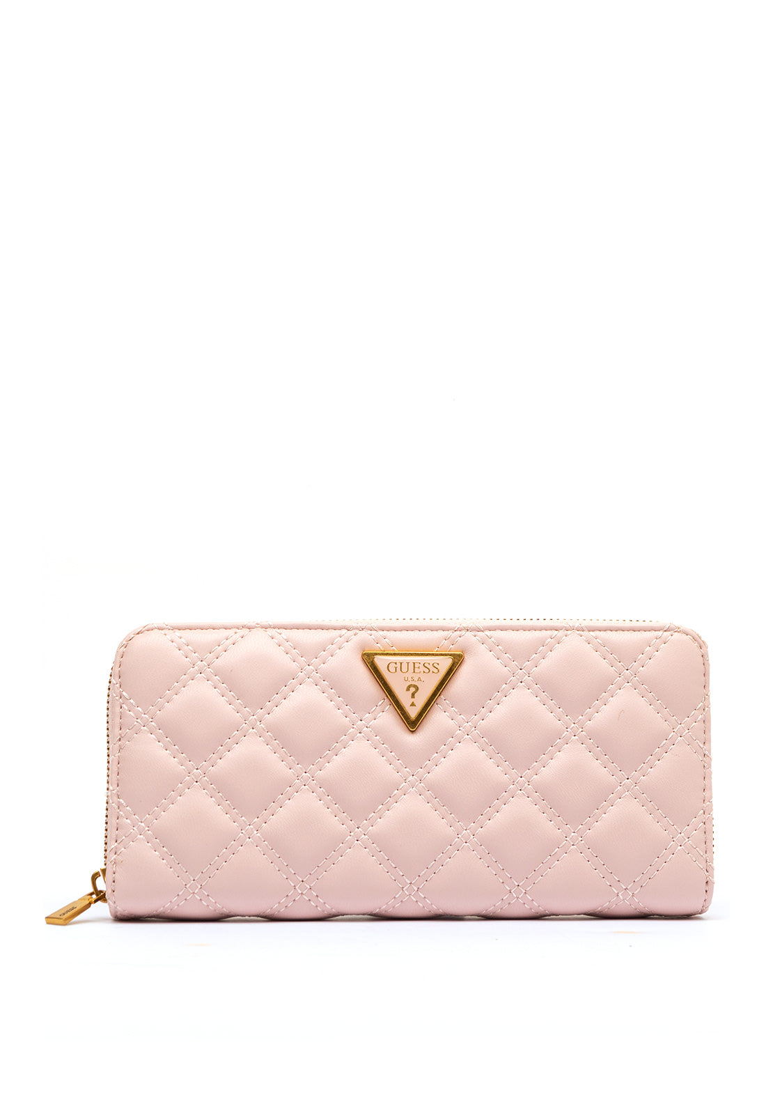 Guess Quilted Giully Large Zip Around Wallet, Light Rose - McElhinneys