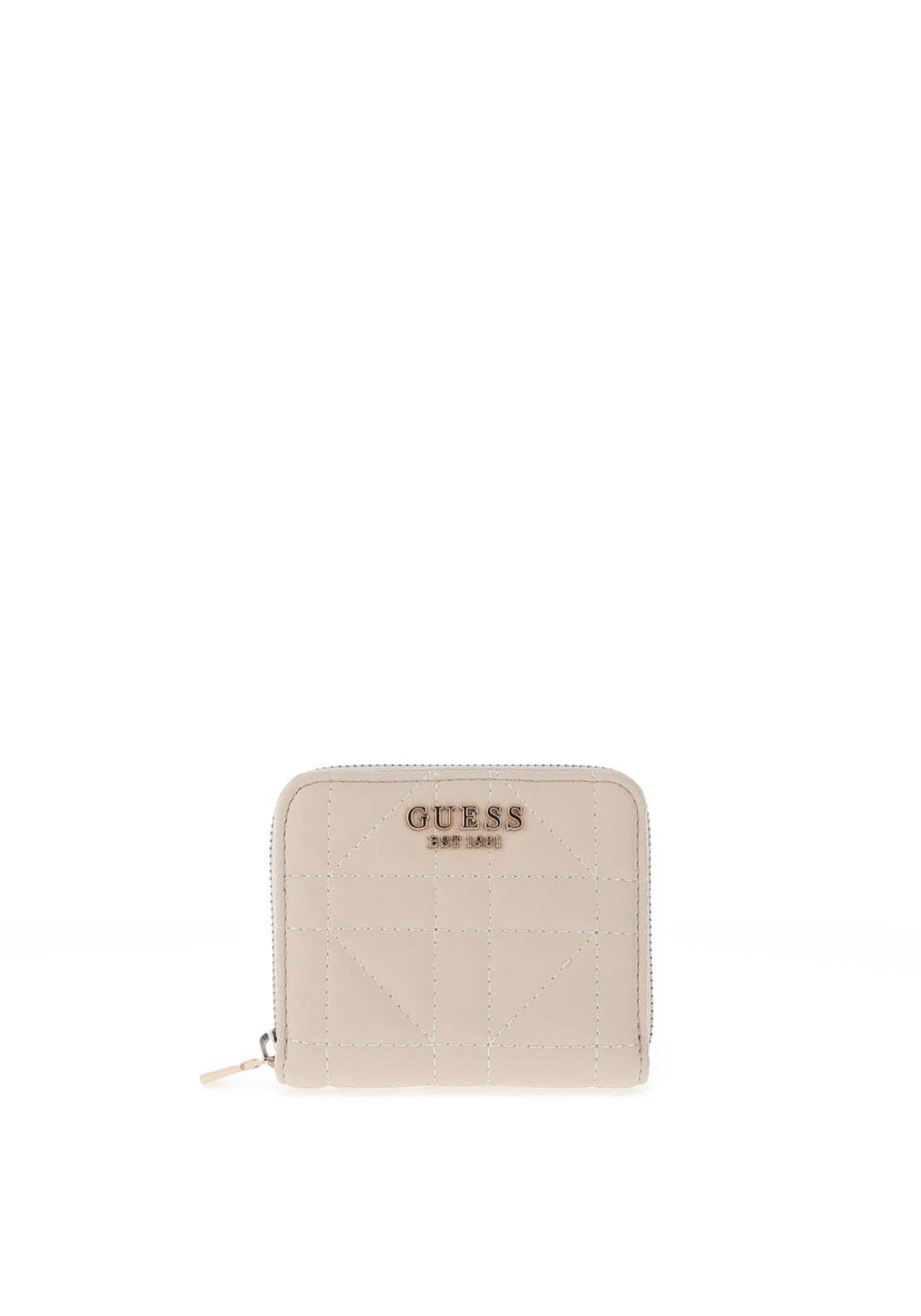 Guess Assia Quilted Zip Round Small Wallet, Stone - McElhinneys