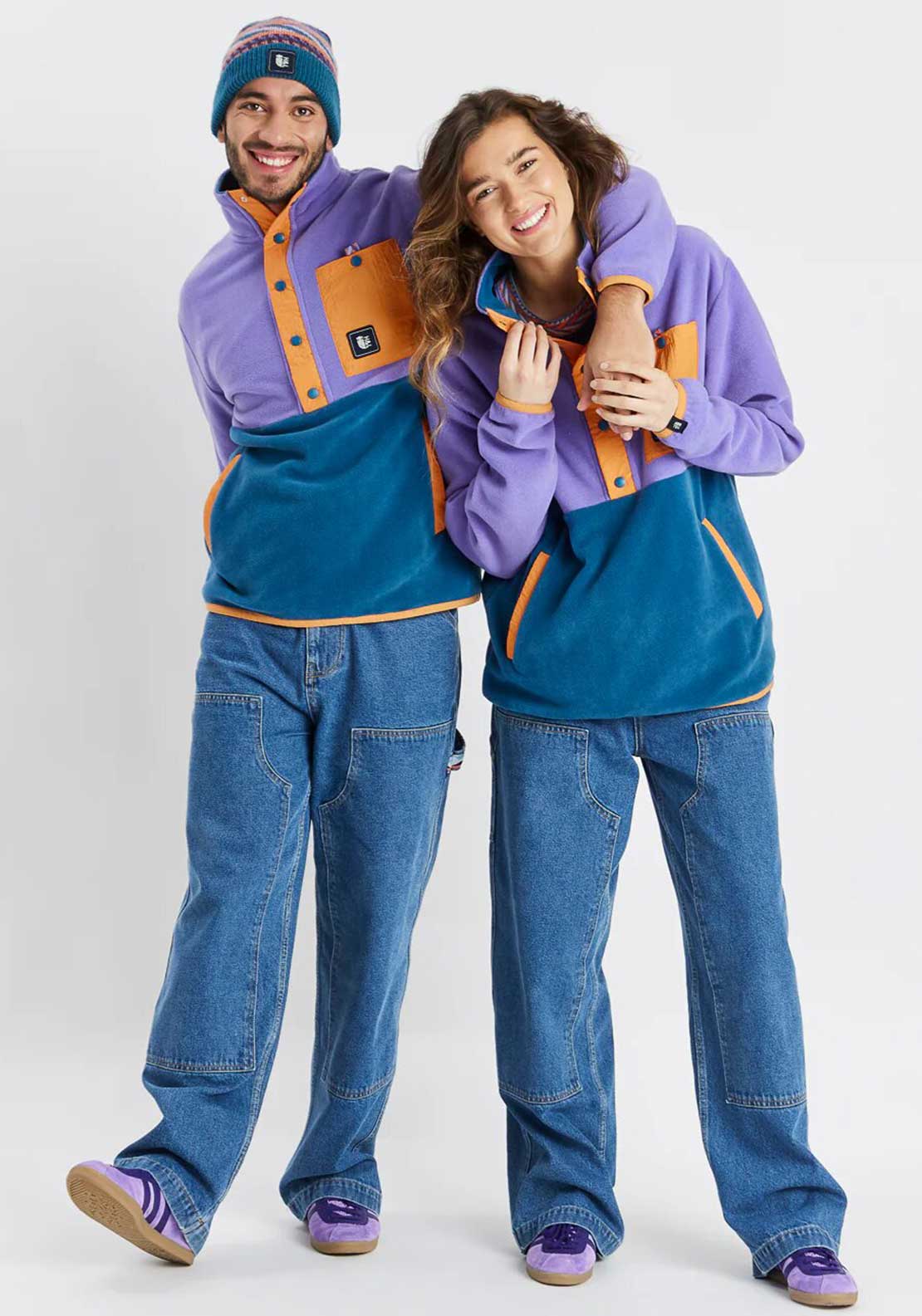Harper & Lewis Aries Unisex Popper Neck Fleece, Purple and Teal ...