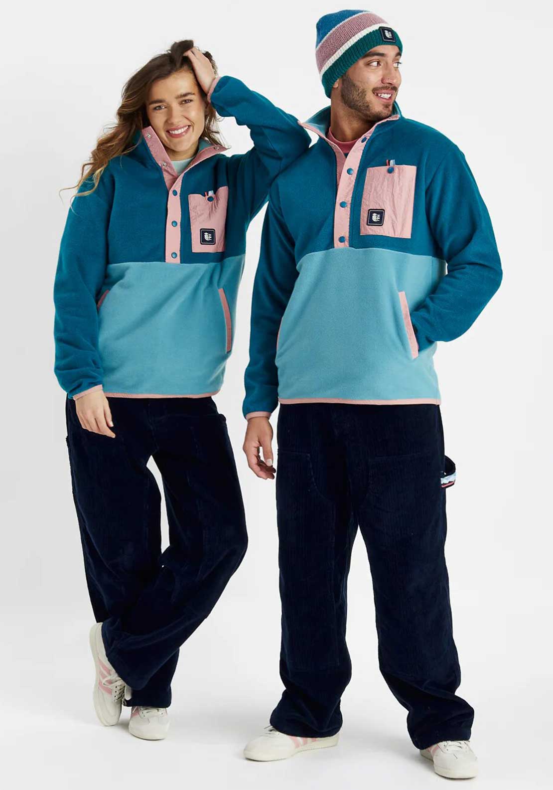 Harper & Lewis Aries Unisex Popper Neck Fleece, Teal and Pink - McElhinneys