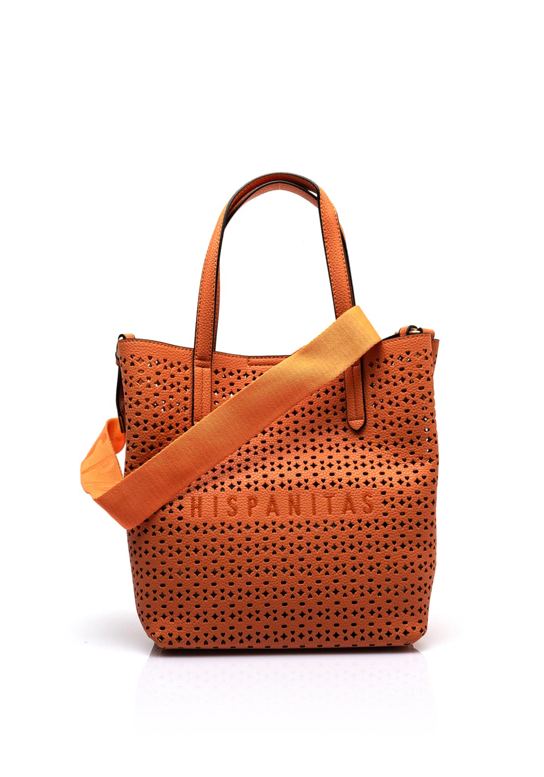 Hispanitas Samba Laser Perforated Detailed Bucket Bag, Orange - McElhinneys