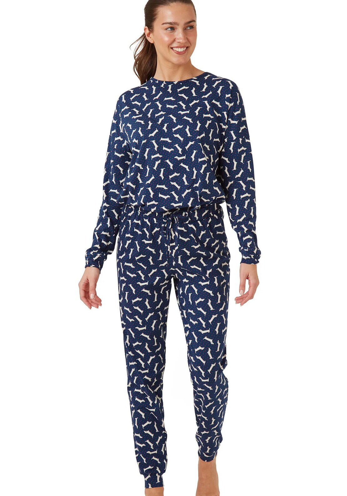 Indigo Sky Dotty Dachshund Pyjama Set, Navy - McElhinneys