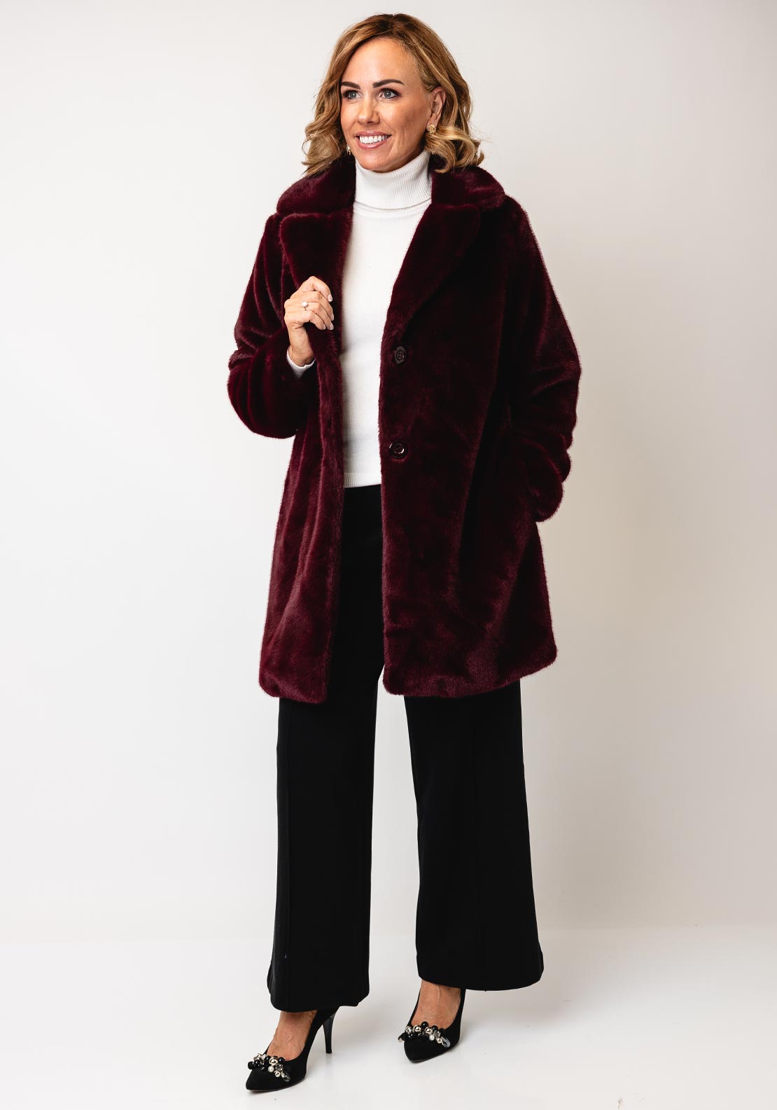 Jessica Graaf Faux Fur Coat, Burgundy - McElhinneys