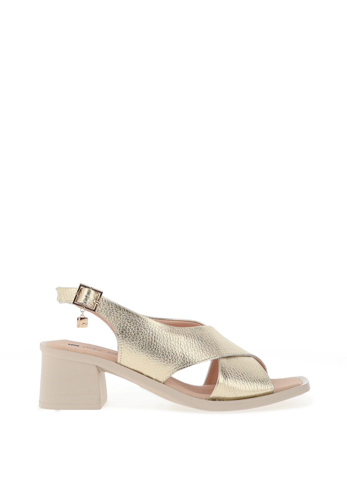 Jose Saenz Iridescent Leather Block Heel Sandals, Champagne - McElhinneys
