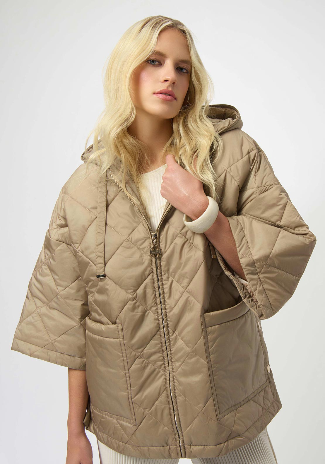 Joseph Ribkoff Quilted Hooded Jacket, Gold - McElhinneys